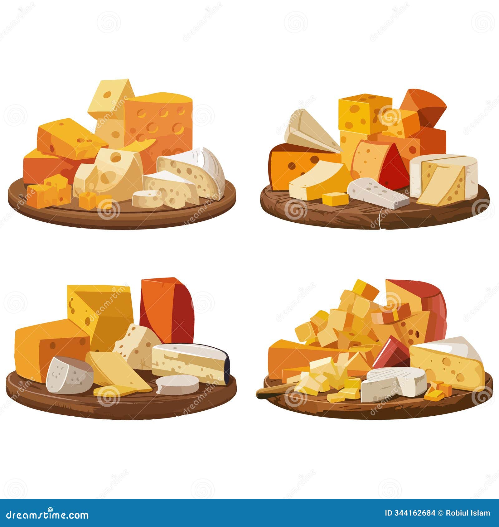Cheese Platter Vector Illustration with Assorted Cheeses on Wood Stock ...
