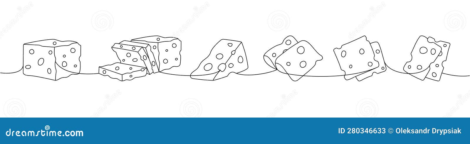 Cheese Products One Line Continuous Drawing. Different Types of Cheese ...