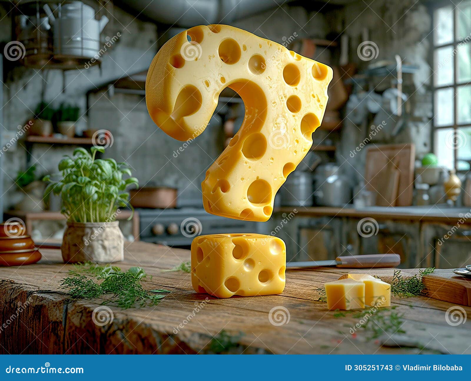 Cheese is a Question Mark in the Kitchen Interior Stock Illustration ...