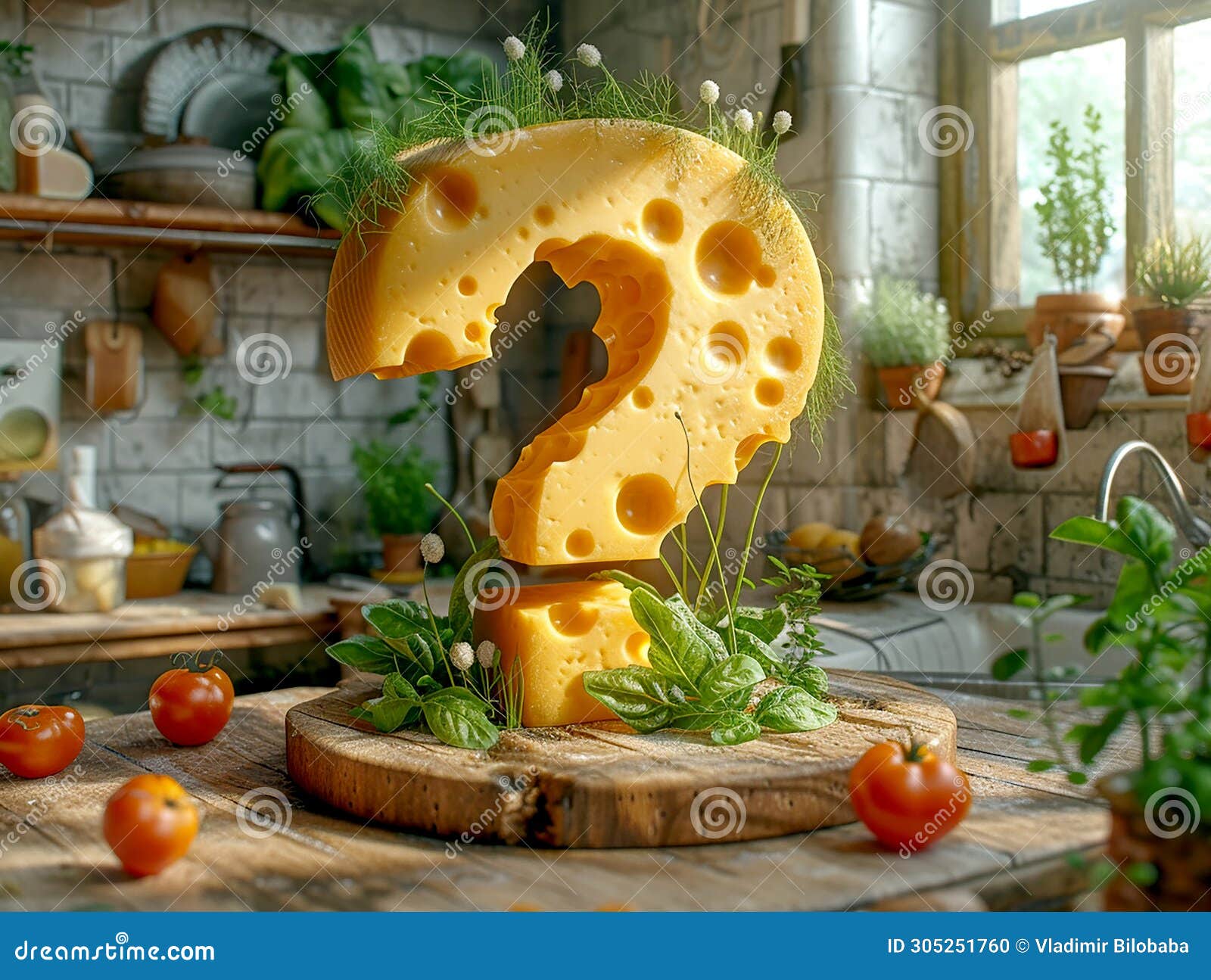 Cheese is a Question Mark in the Kitchen Interior Stock Illustration ...