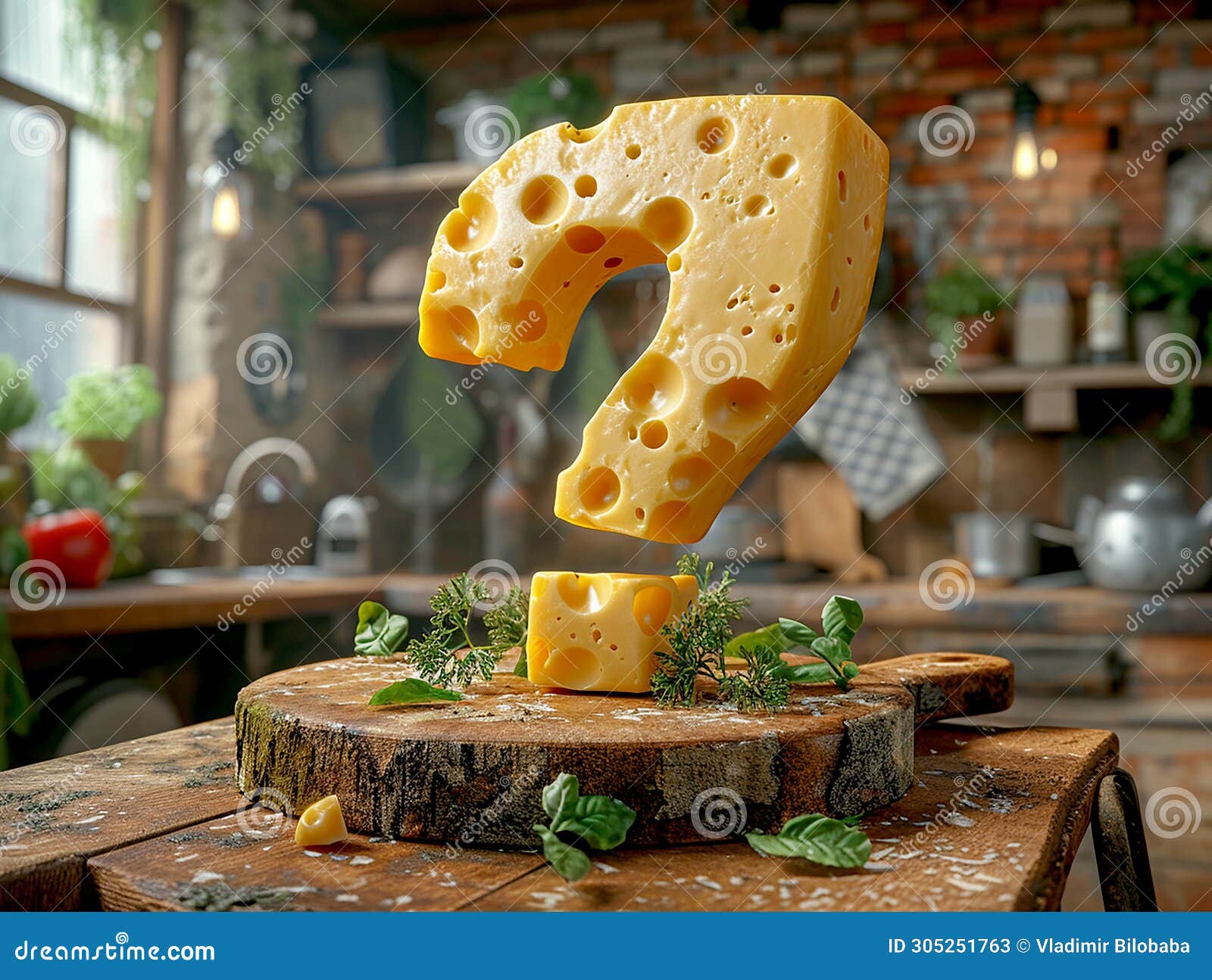 Cheese is a Question Mark in the Kitchen Interior Stock Illustration ...