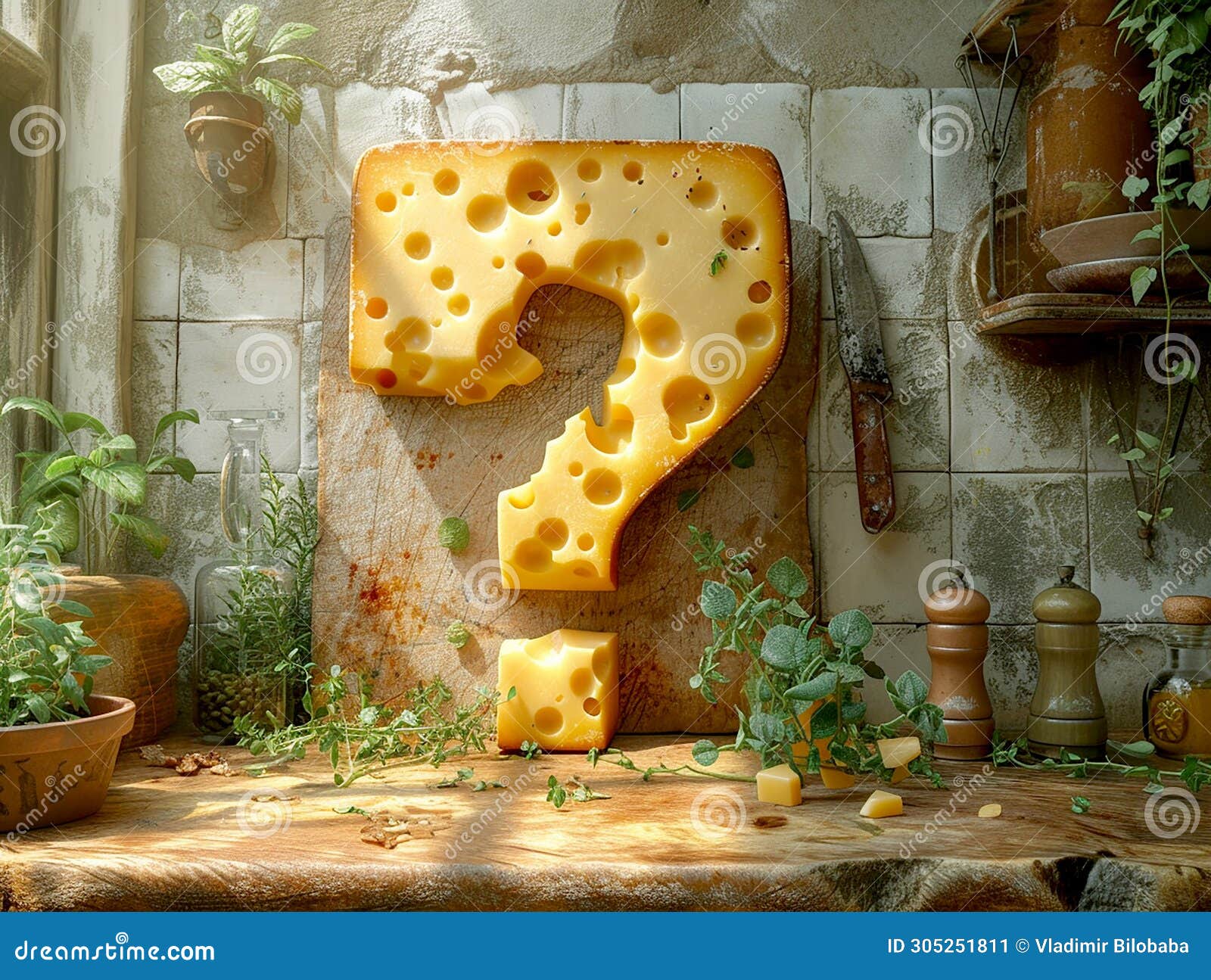 Cheese is a Question Mark in the Kitchen Interior Stock Illustration ...