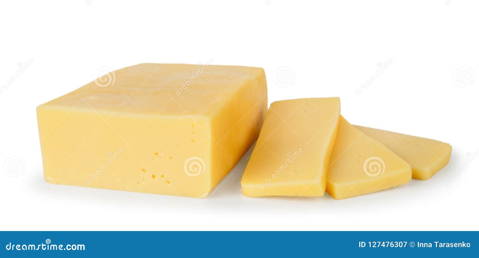 Cheese Rectangular Shape and Three Pieces on a White, Isolated. Stock ...