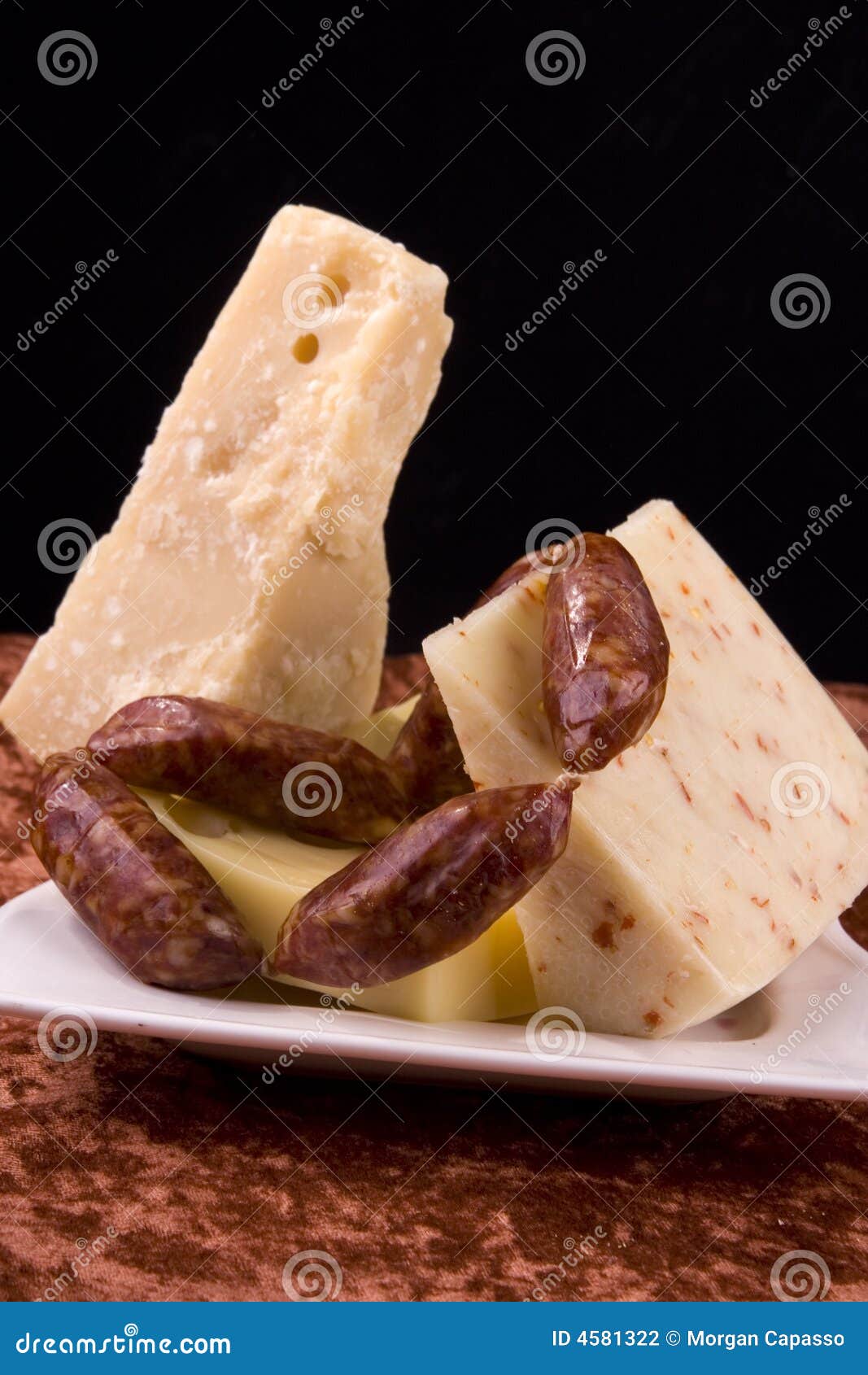 Cheese and sausages stock photo. Image of close, white - 4581322