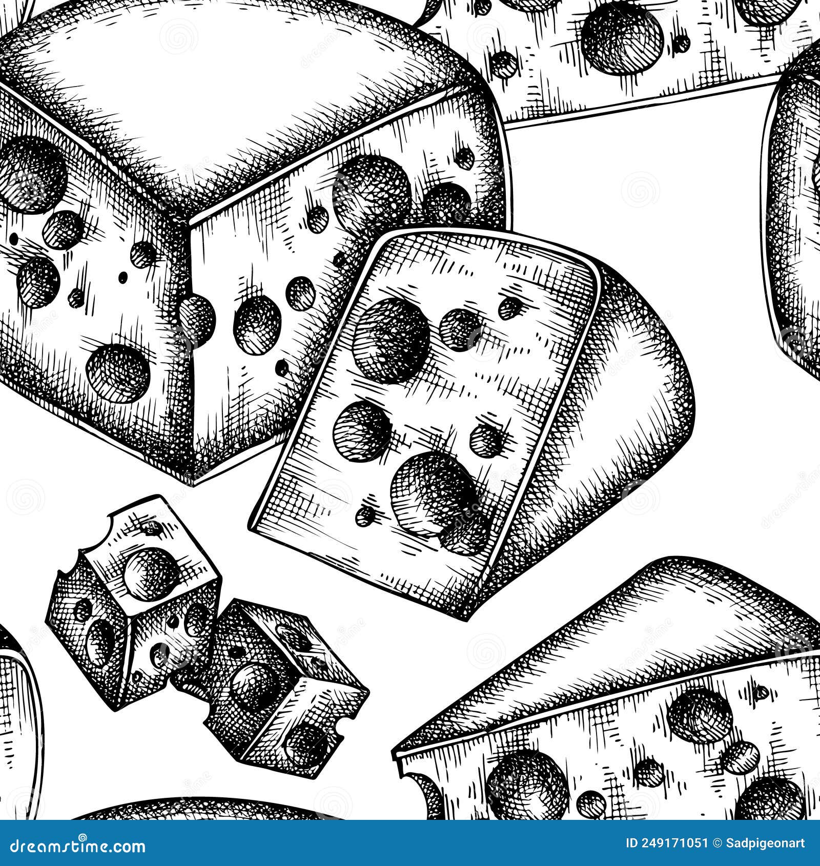 Cheese Seamless Pattern Background Design. Engraved Style. Hand Drawn ...