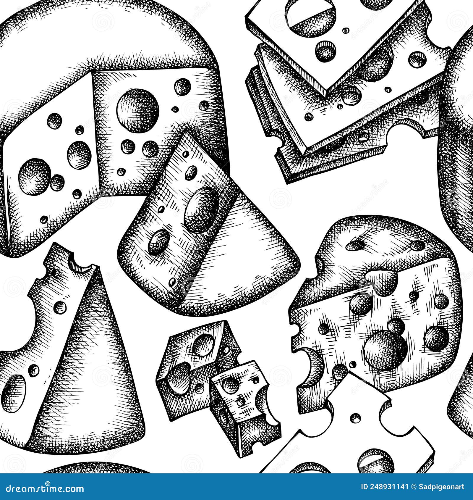 Cheese Seamless Pattern Background Design. Engraved Style. Hand Drawn ...