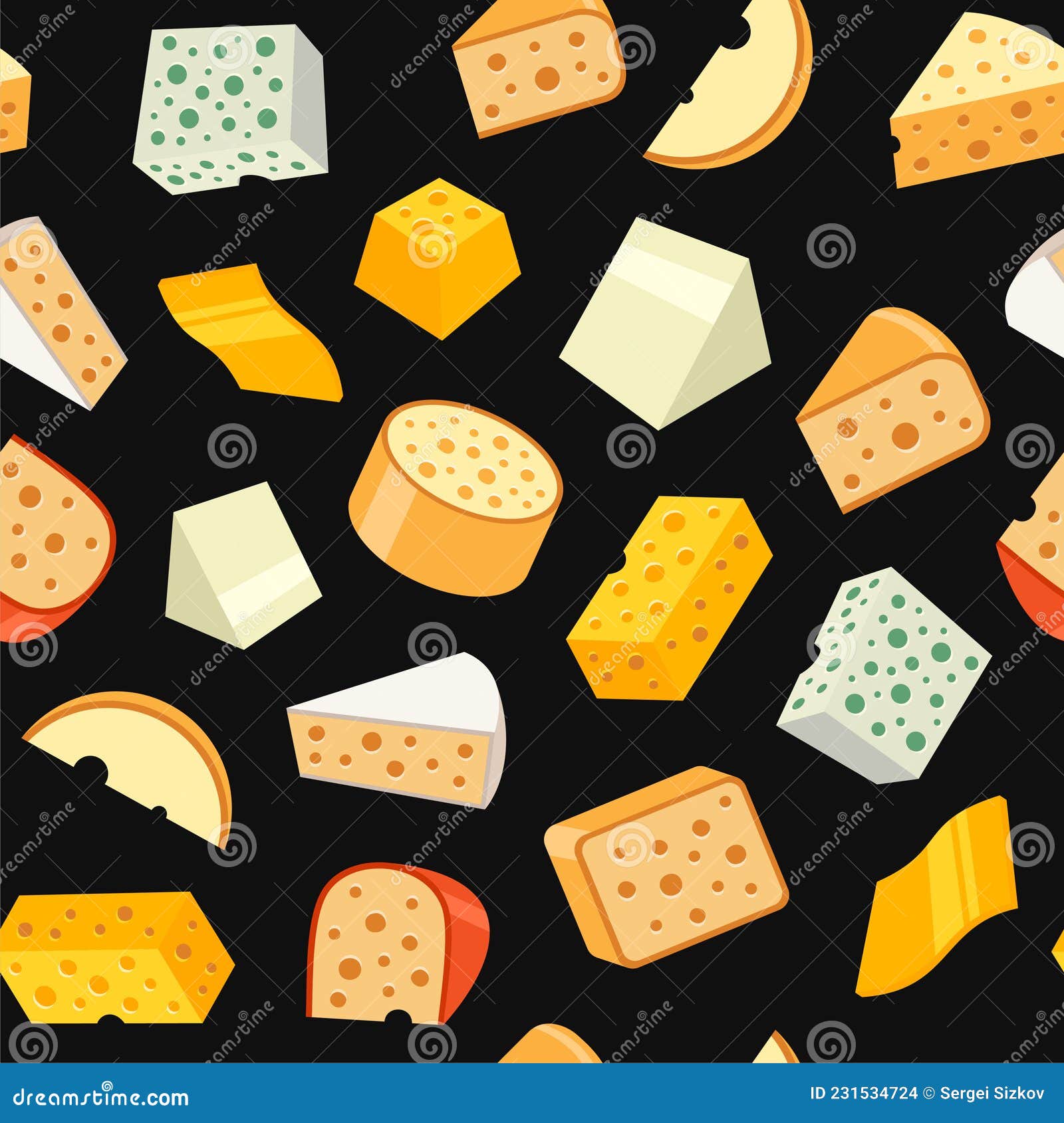 Cheese Seamless Pattern on Black Background. Vector Stock Vector ...