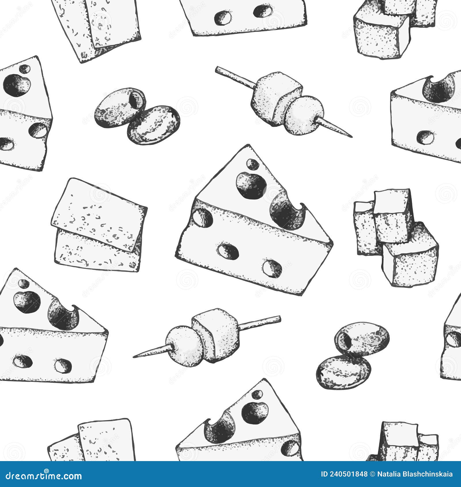 Cheese Seamless Pattern. Hand-drawn Ink Drawing, Cheese Slices ...