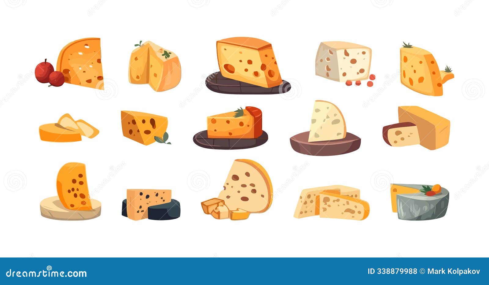 Cheese Set Flat Cartoon Isolated on White Background. Vector Isolated ...