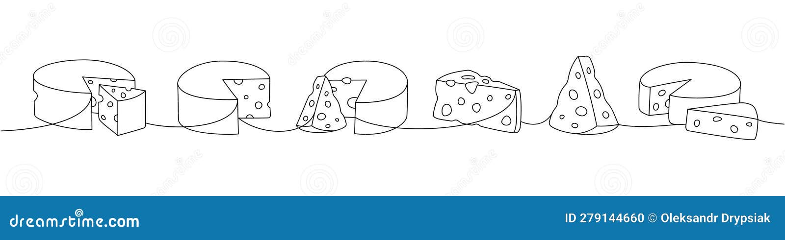 Cheese Set One Line Continuous Drawing. Different Types of Cheese ...