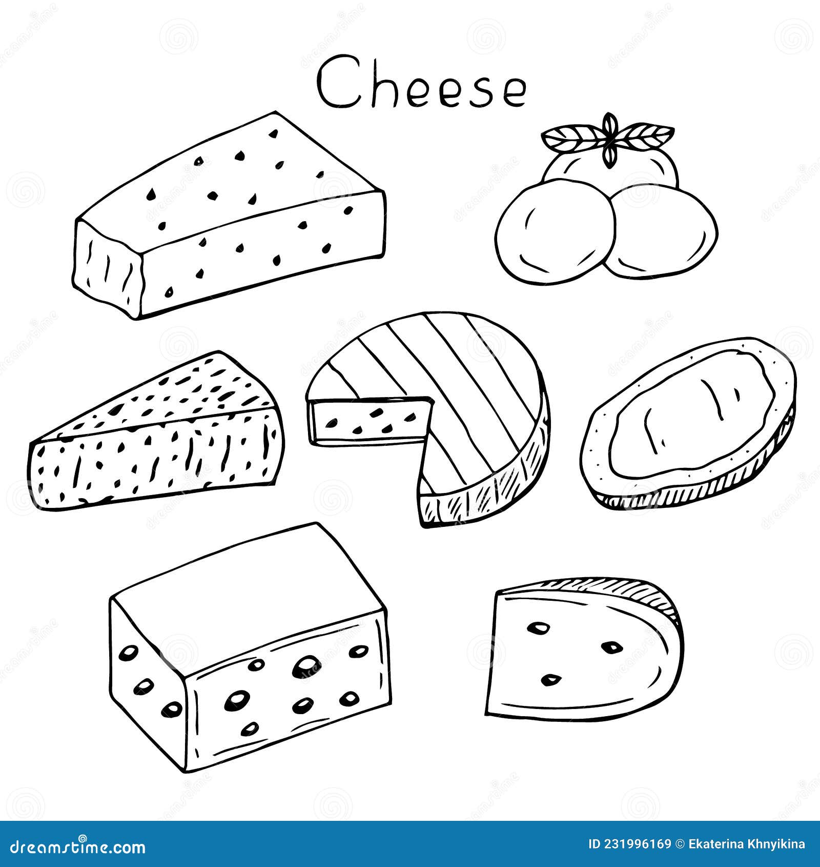 Cheese Set Vector Illustration Hand Drawing Doodles Stock Vector ...