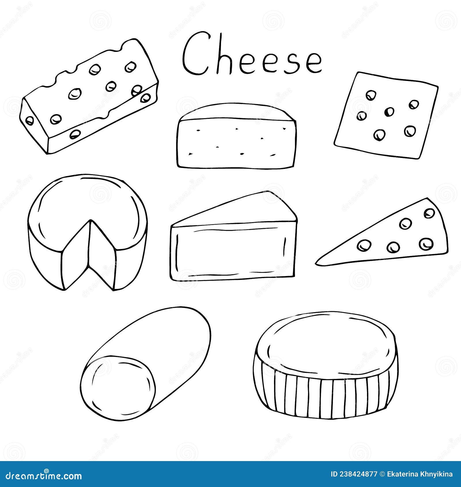 Cheese Set Vector Illustration, Hand Drawing Doodles Stock Vector ...