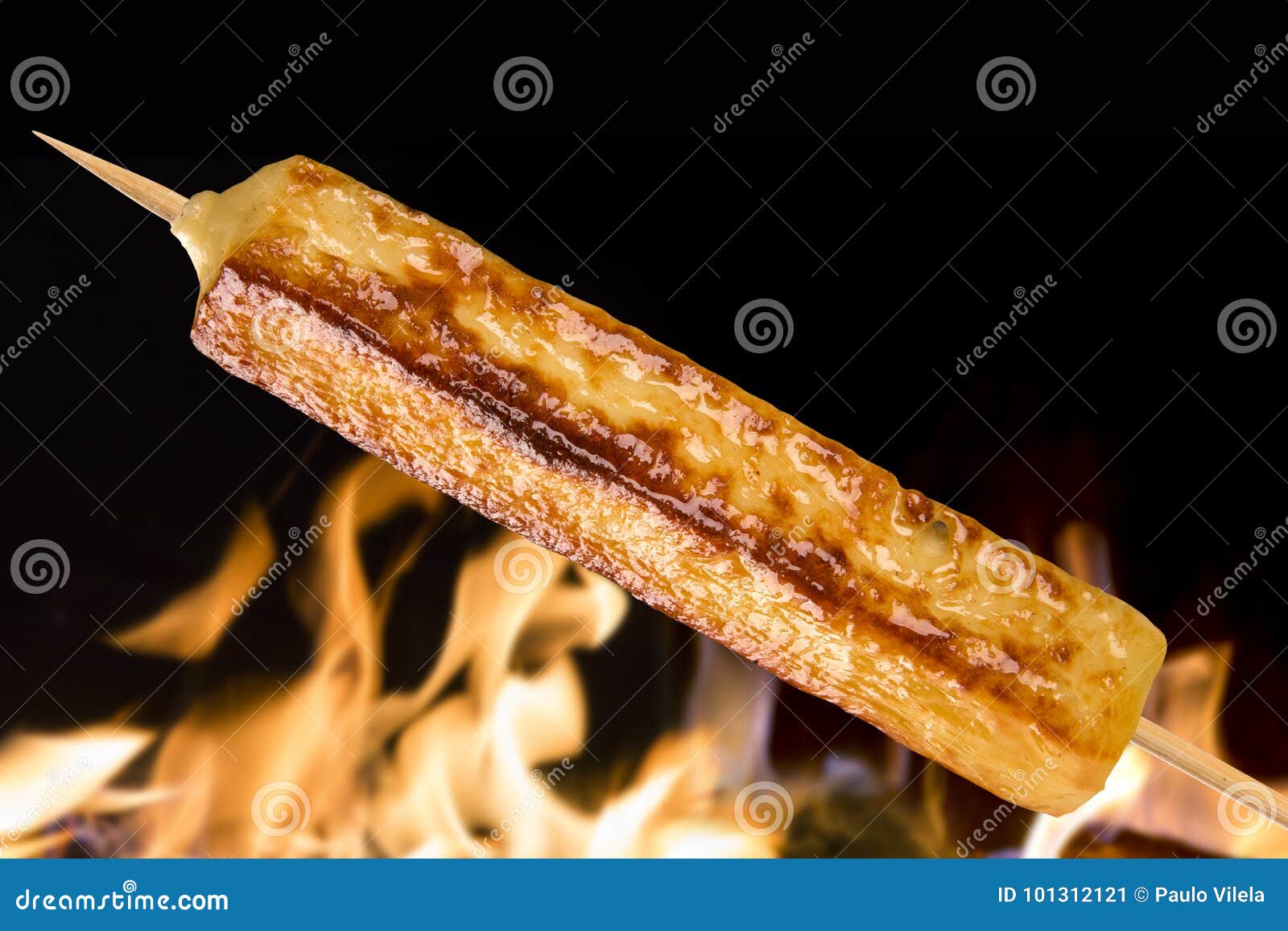 Cheese Skewer on a Fire Background Stock Image - Image of prepared ...