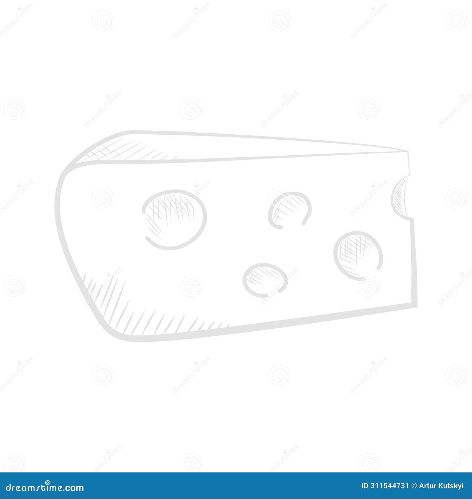 Cheese Slice in Triangle Shape with Holes, Line Sketch Dairy Product ...