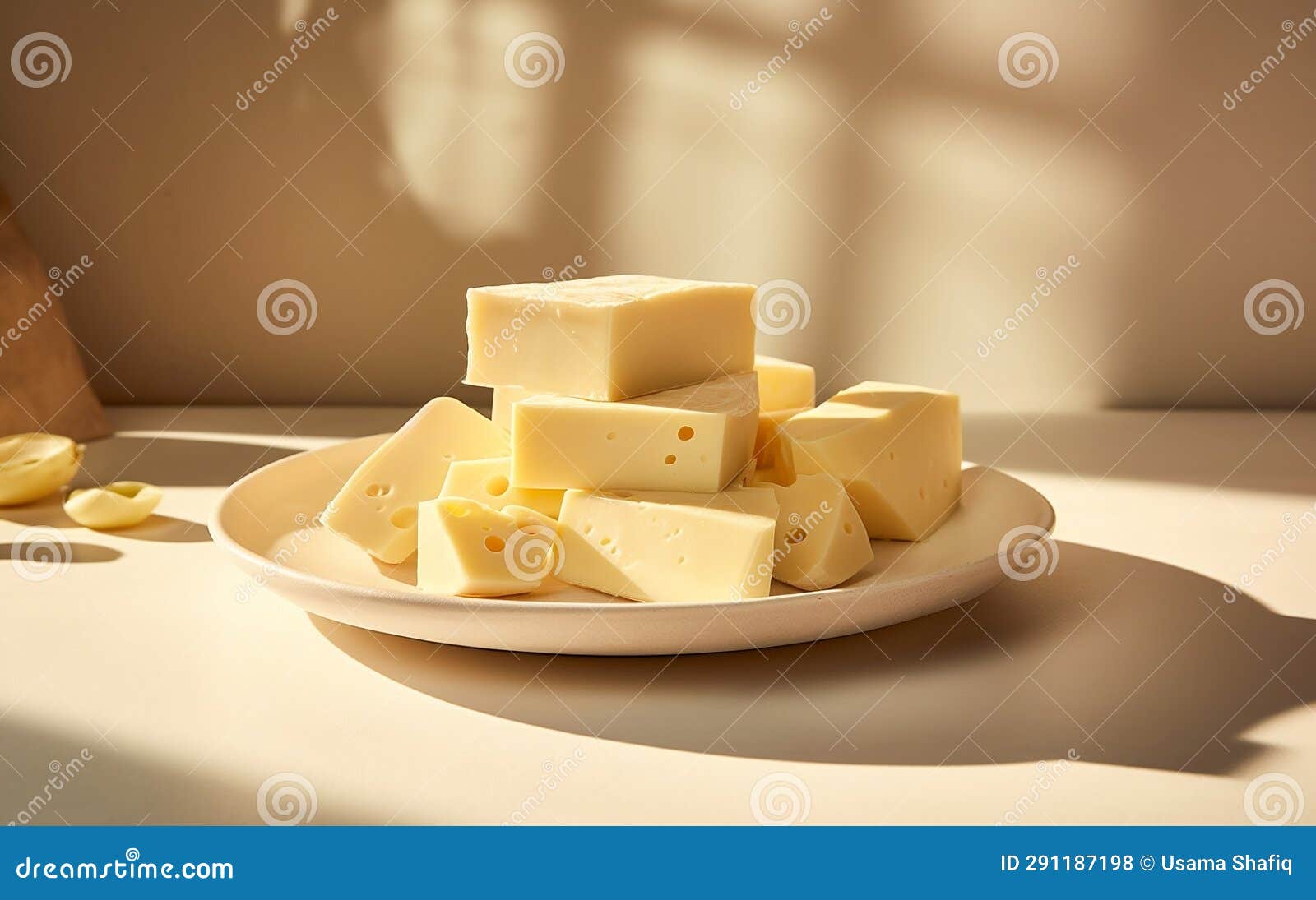 Cheese Slices Arranged on a Pale Beige Plate.ai Stock Photo - Image of ...