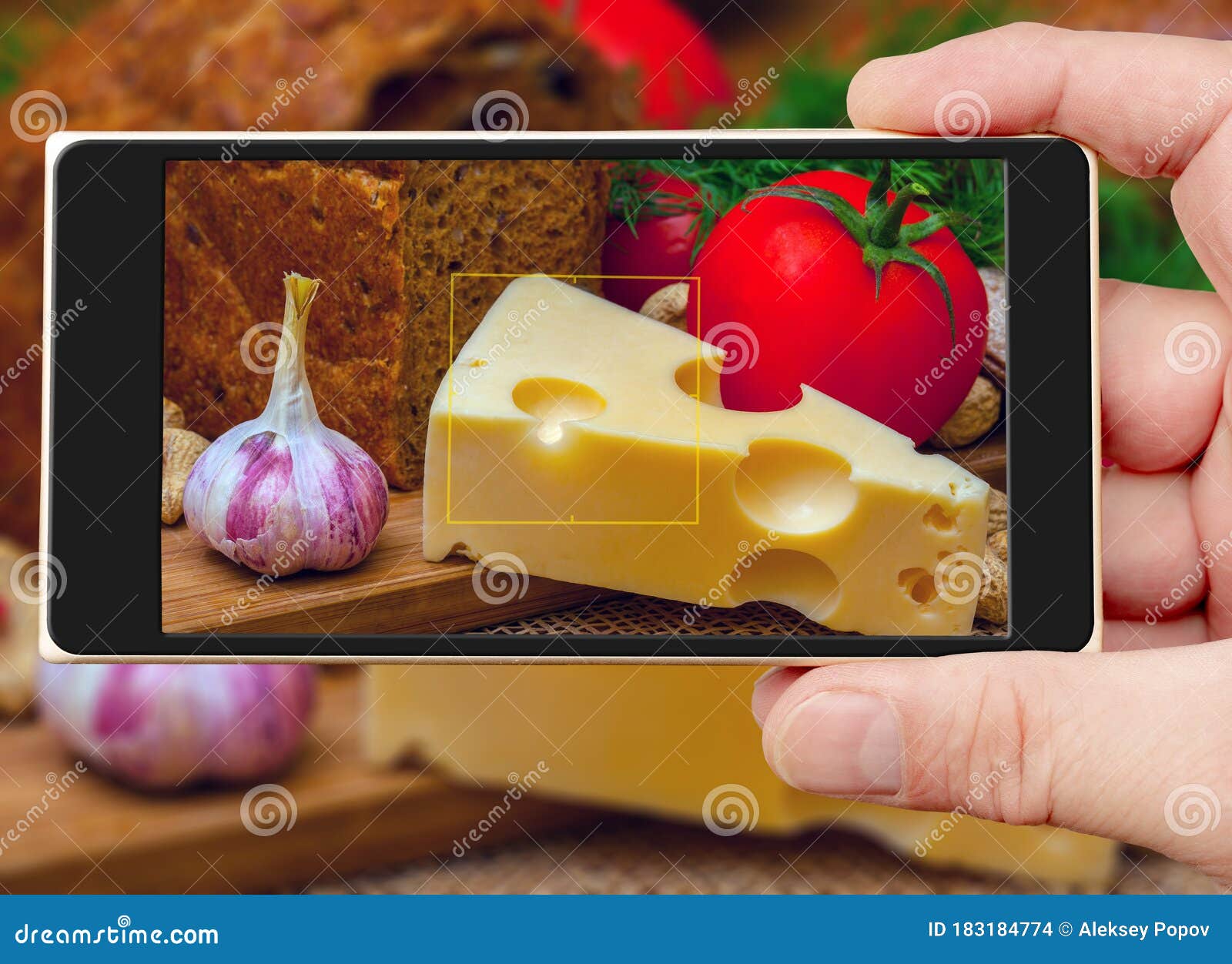 Cheese on Smartphone Screen. Vegetarian Still Life Stock Photo - Image ...