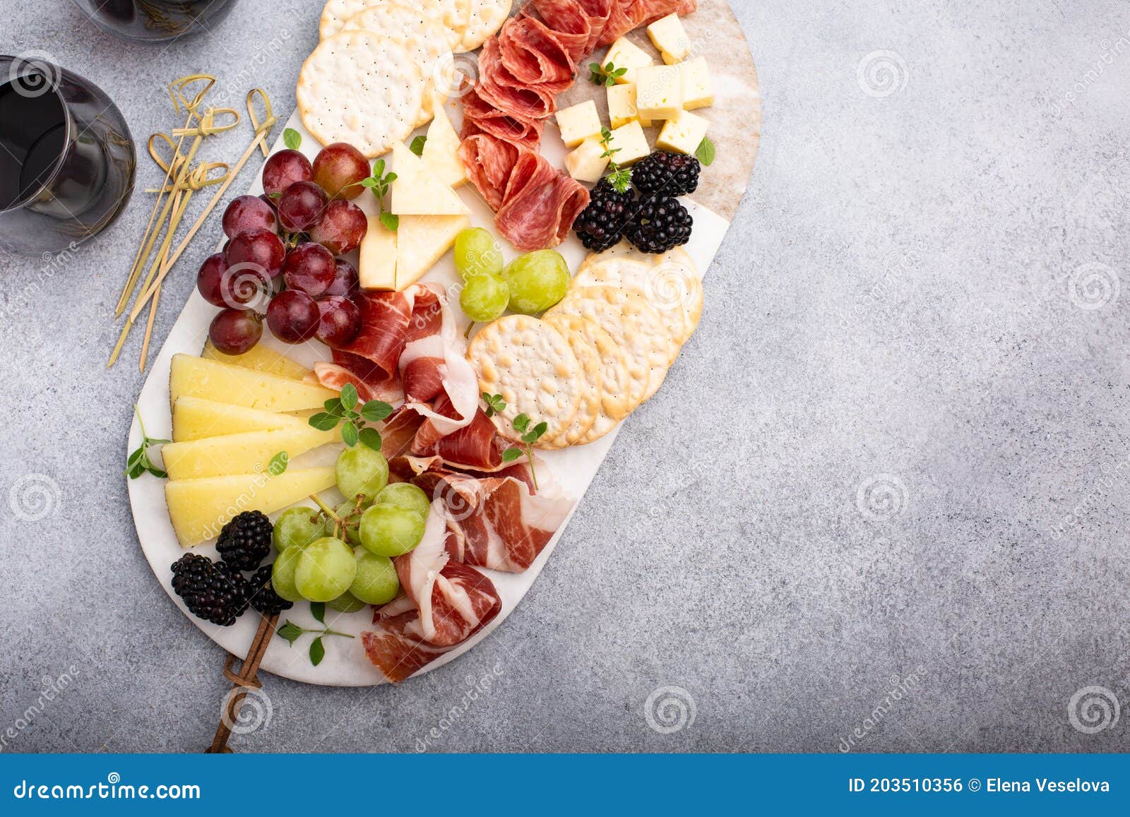 Cheese or Snack Board with Meat and Fruit Stock Photo - Image of copy ...