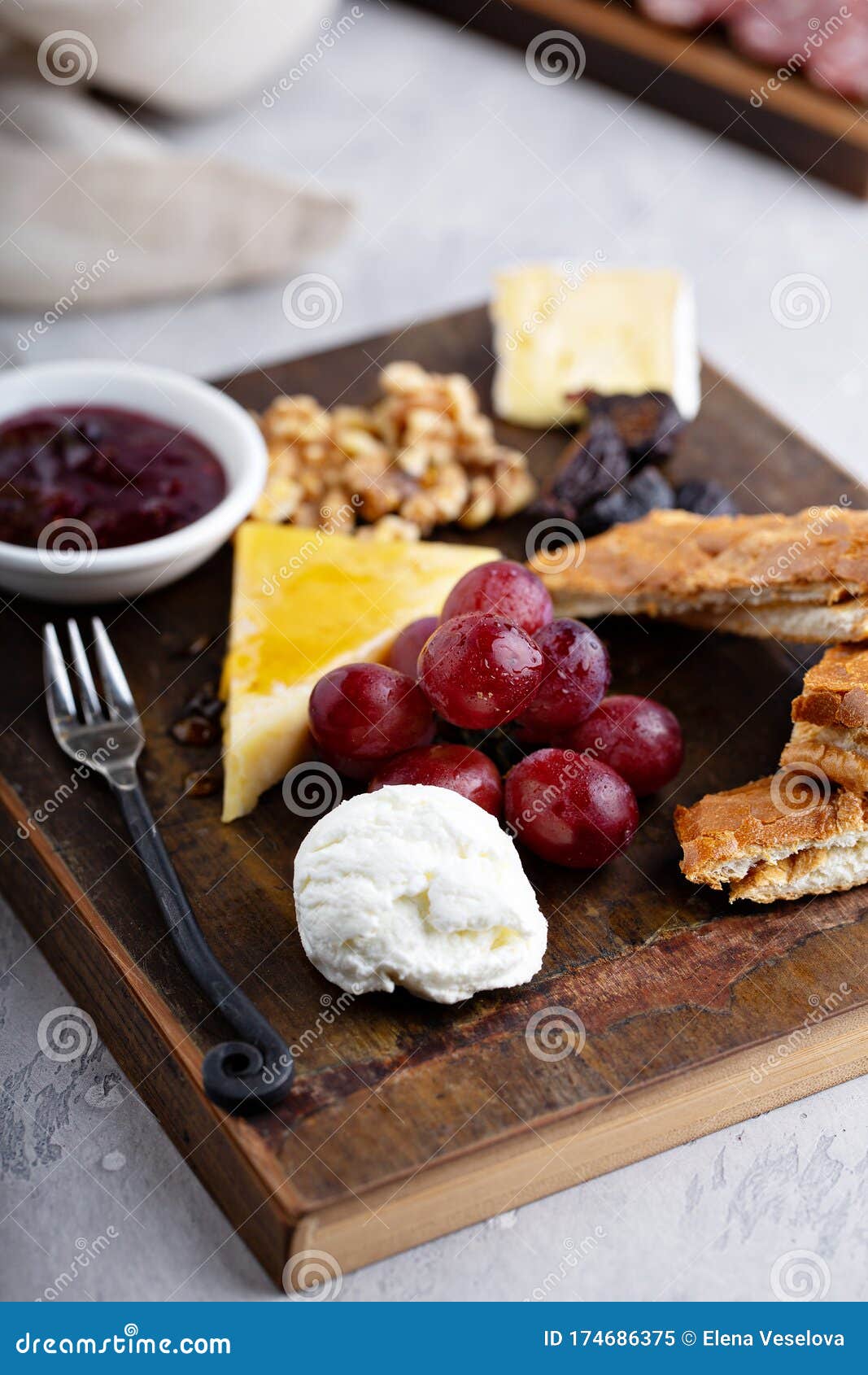 Cheese snack plate with stock image. Image of delicatessen - 174686375
