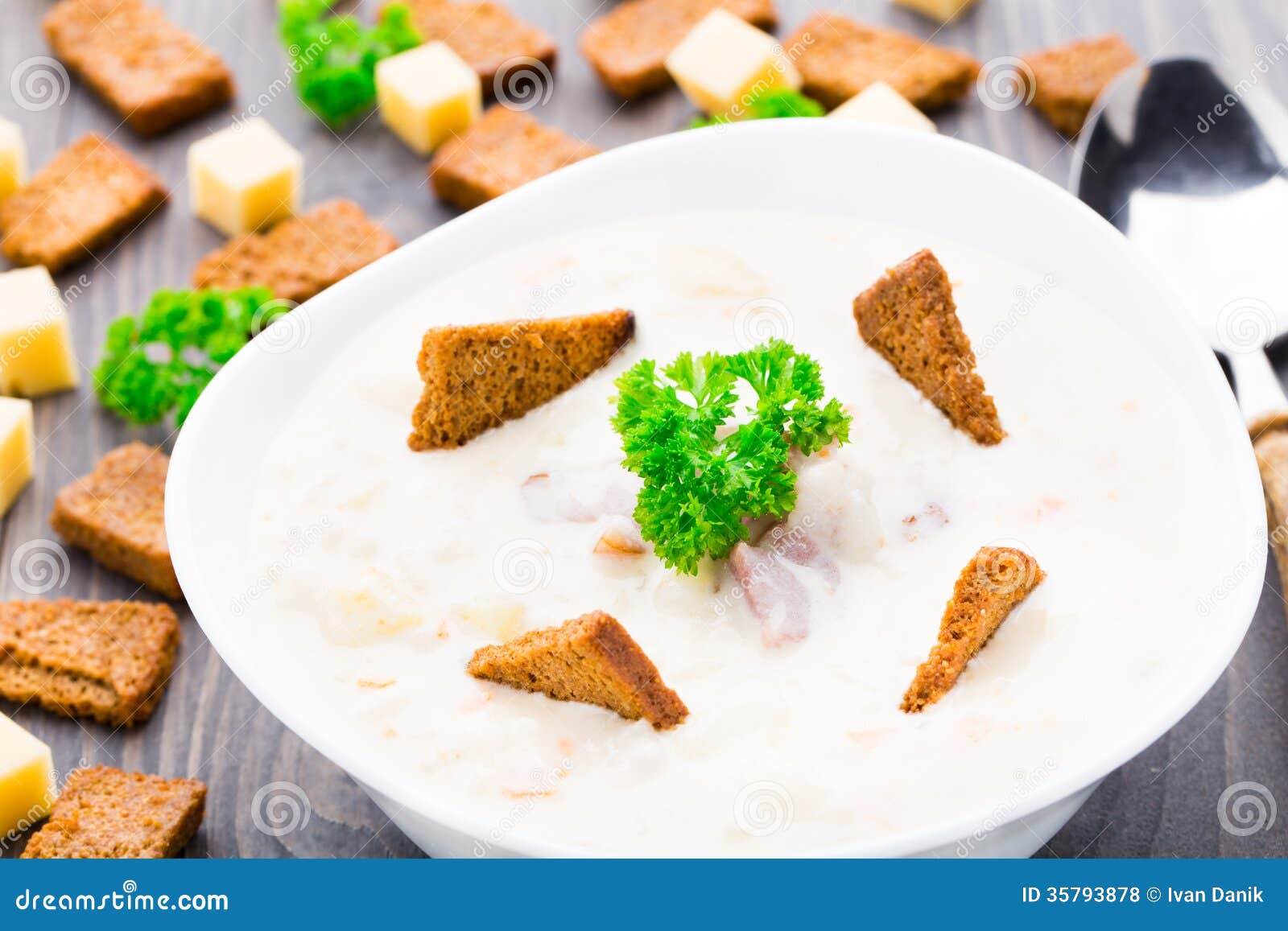 Cheese soup with toasts stock photo. Image of food, gourmet - 35793878