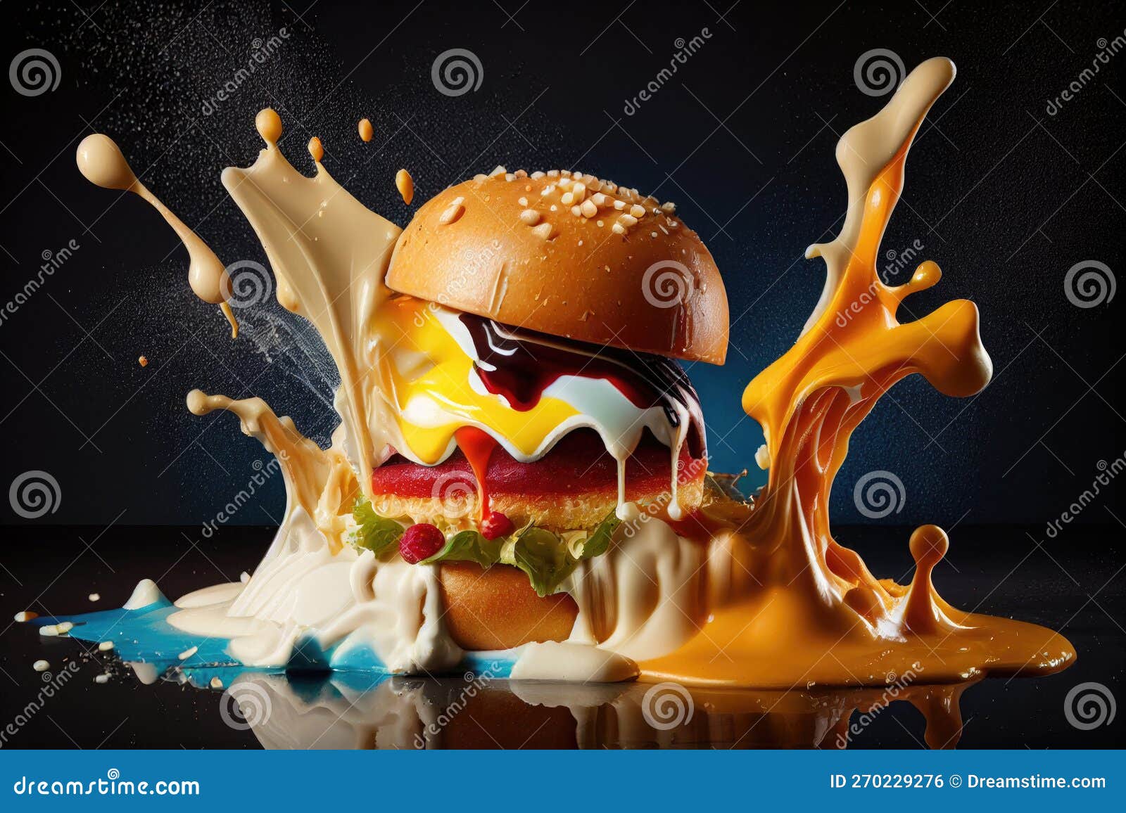 Cheese Spalshing Burger stock illustration. Illustration of lettuce ...