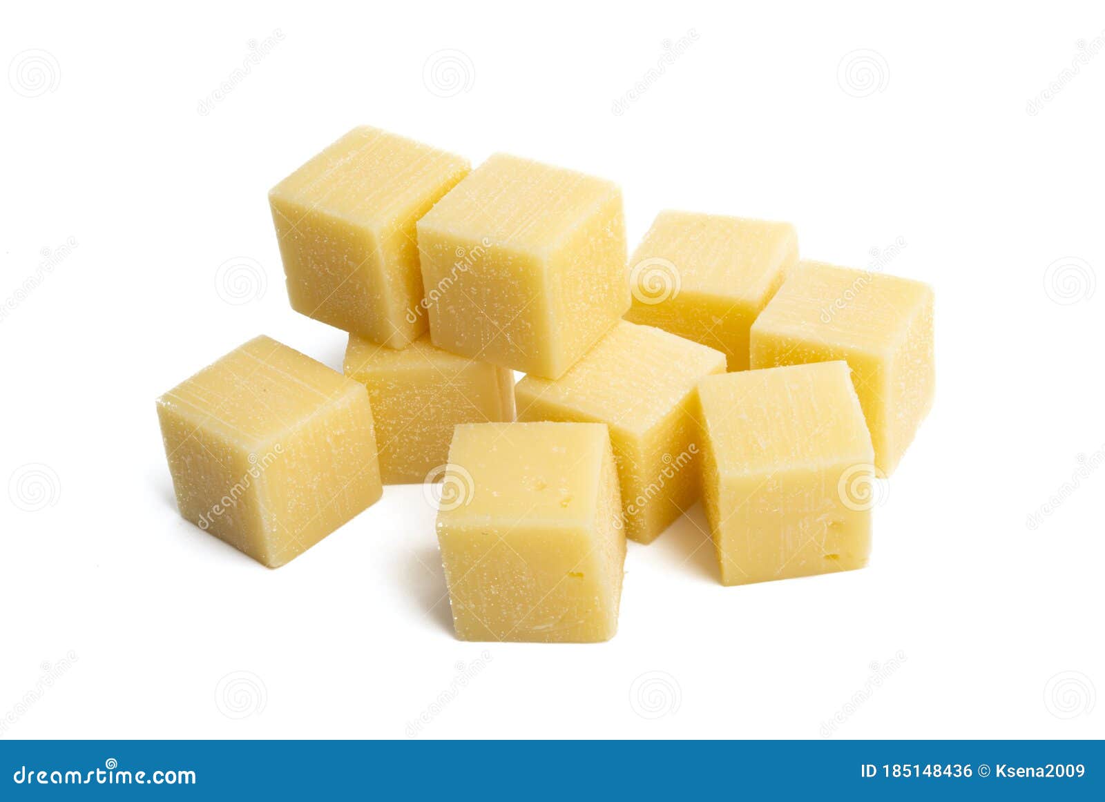 Cheese squares isolated stock photo. Image of cube, block - 185148436