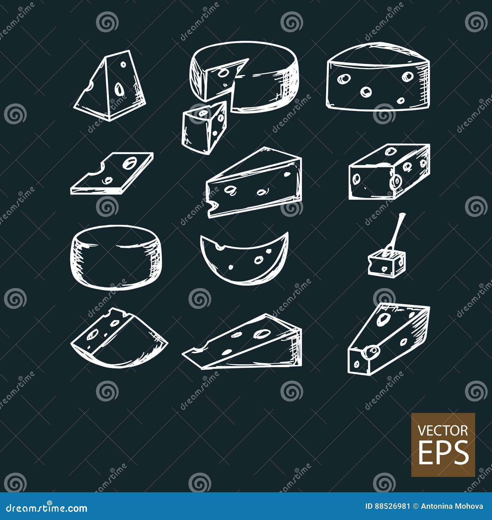 Cheese in the Style of Doodle Stock Vector - Illustration of market ...