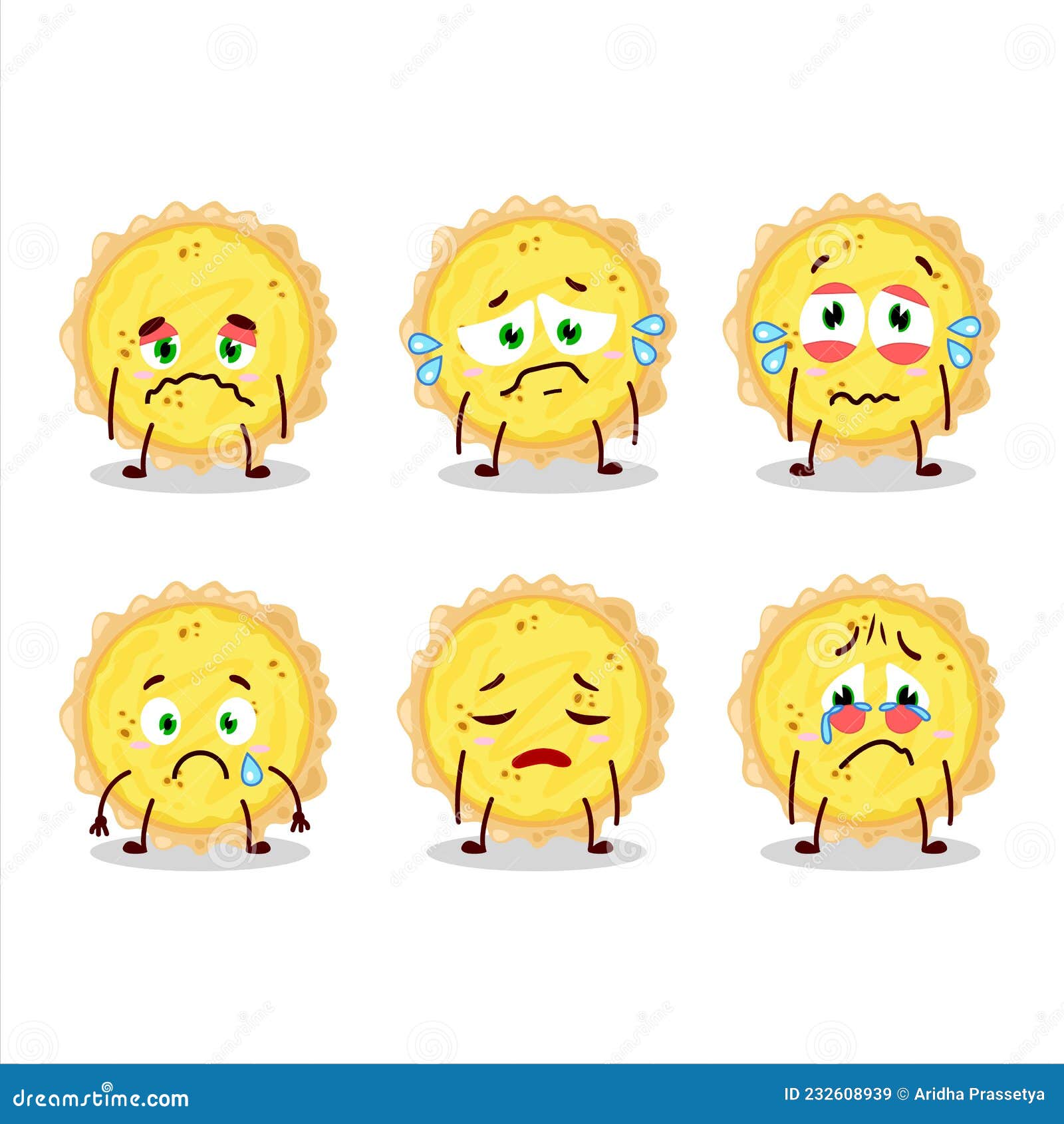 Cheese Tart Cartoon Character with Sad Expression Stock Vector ...