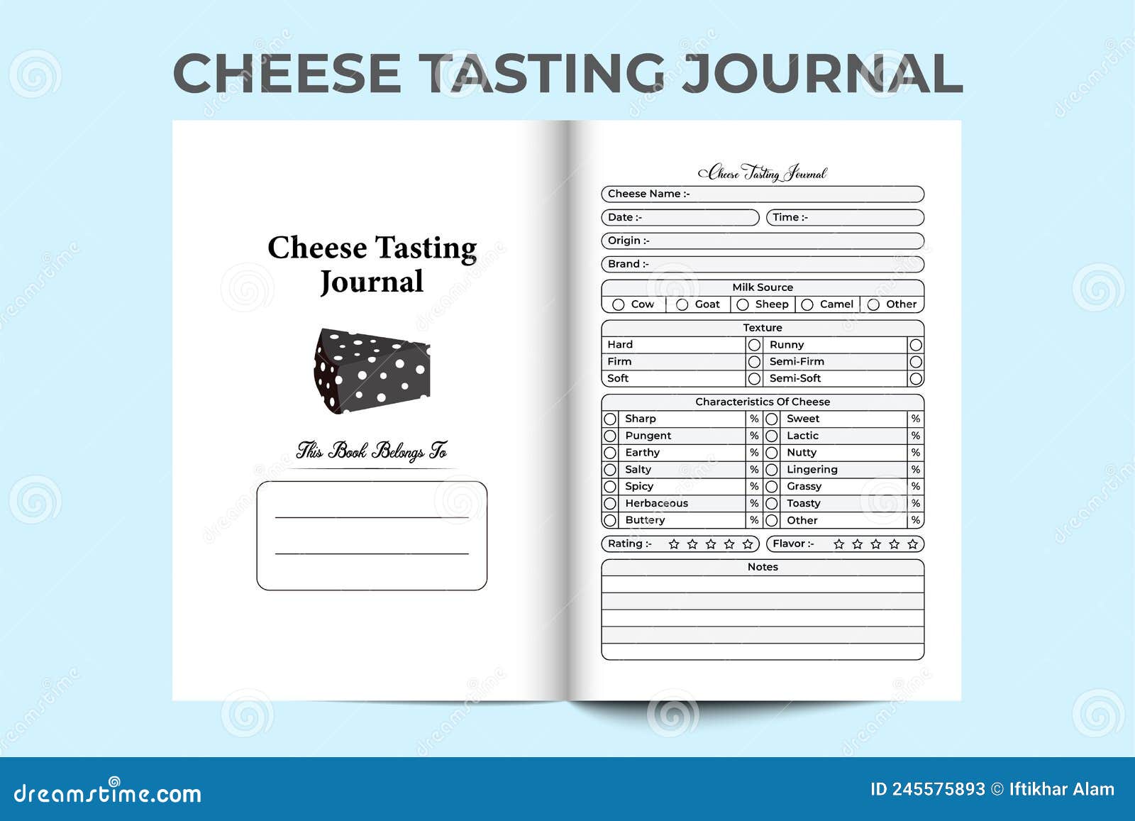 Cheese-tasting KDP Interior Notebook. Cheese Texture and Taste Checker ...