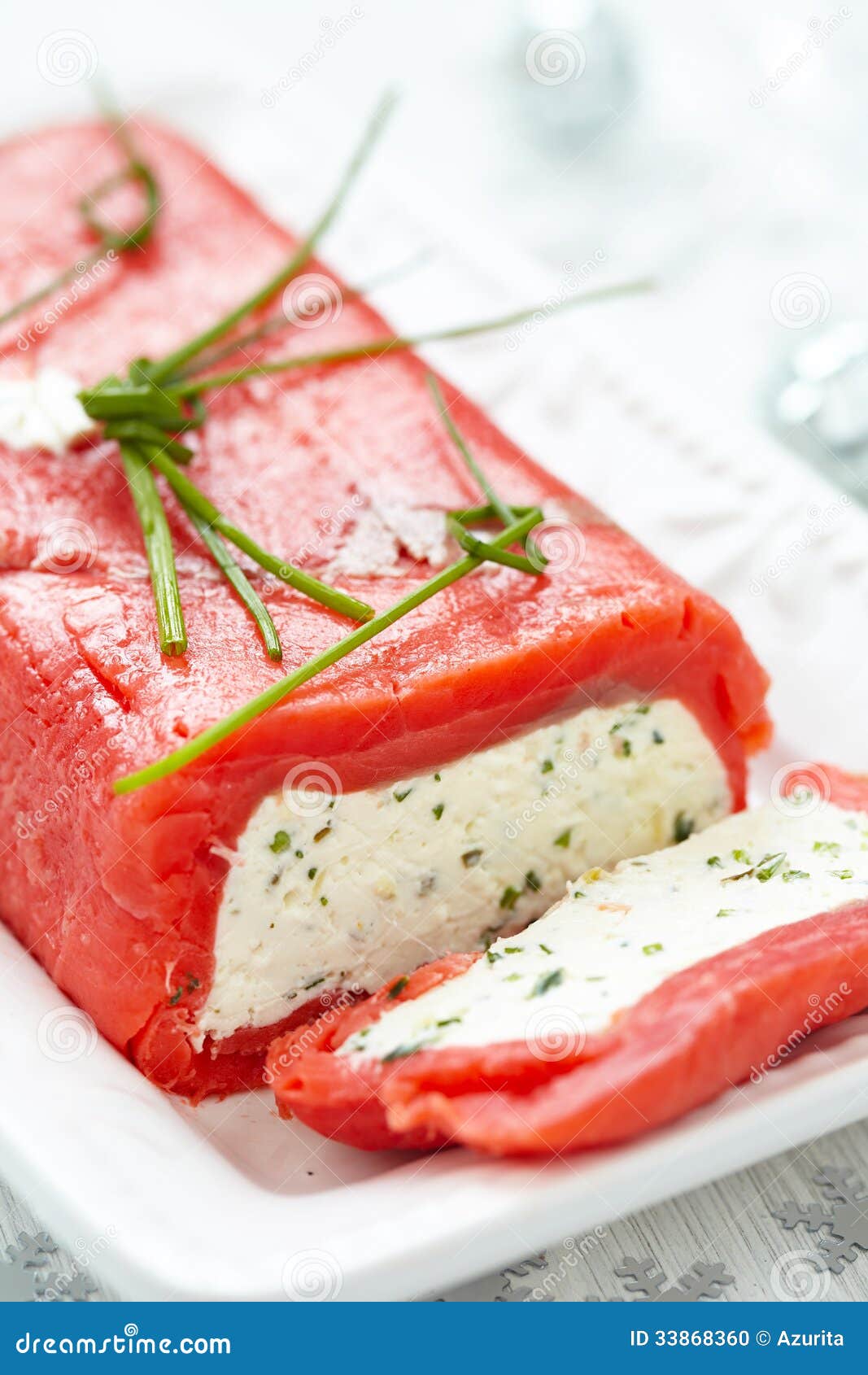 Cheese Terrine Wrapped with Smoked Salmon Stock Photo - Image of food ...