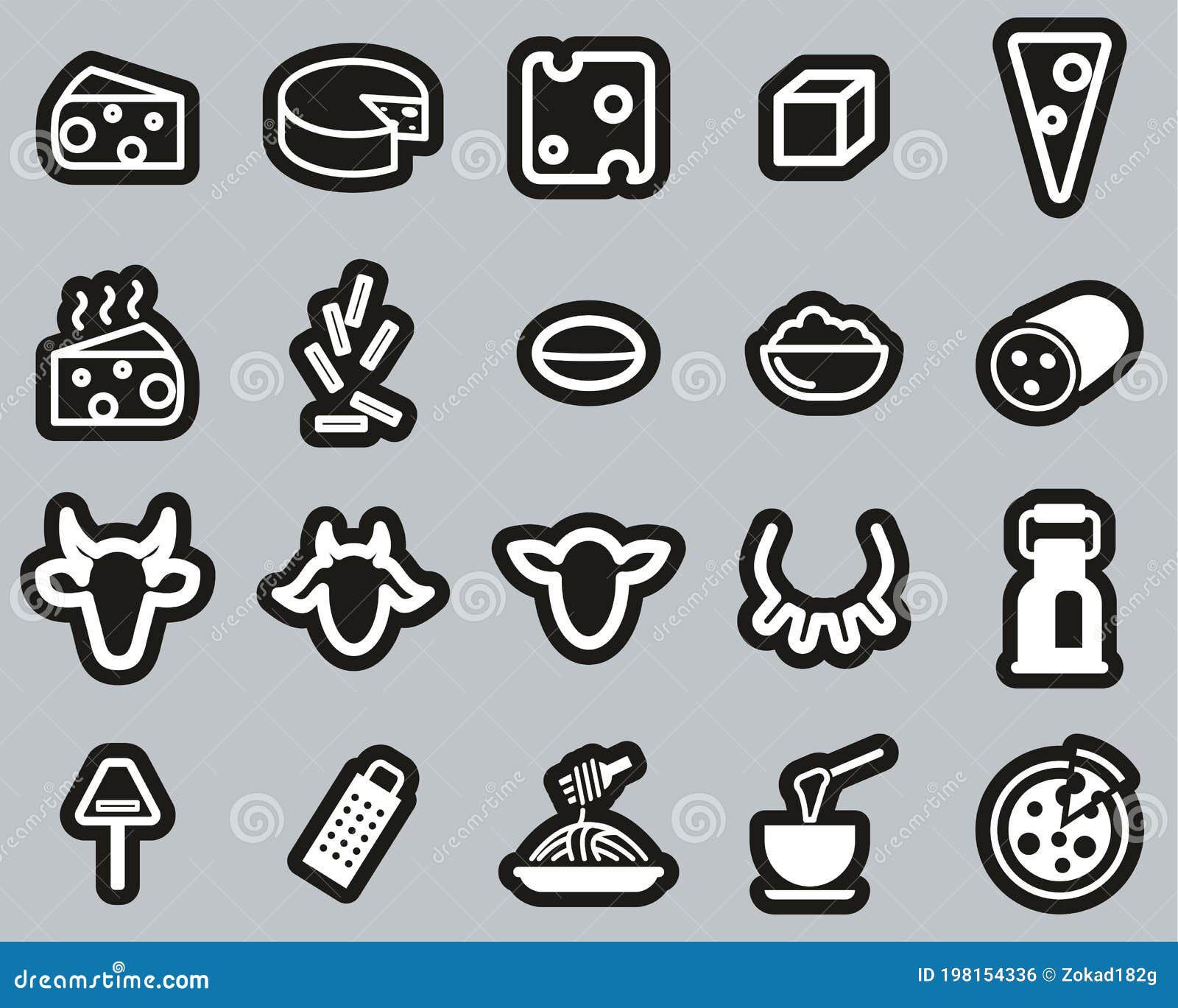 Cheese Type Icons White on Black Sticker Set Big Stock Vector ...