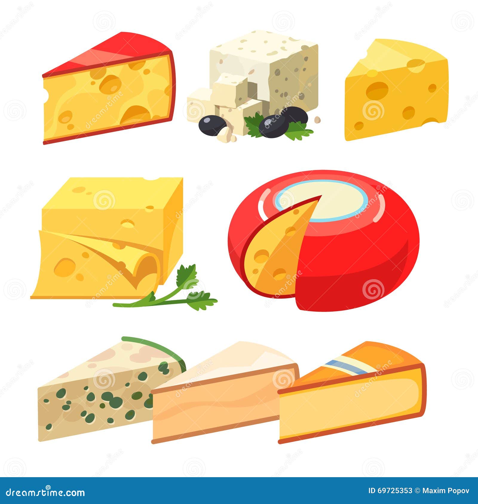 Cheese Types . Modern Flat Style Realistic Vector Illustration Icons ...