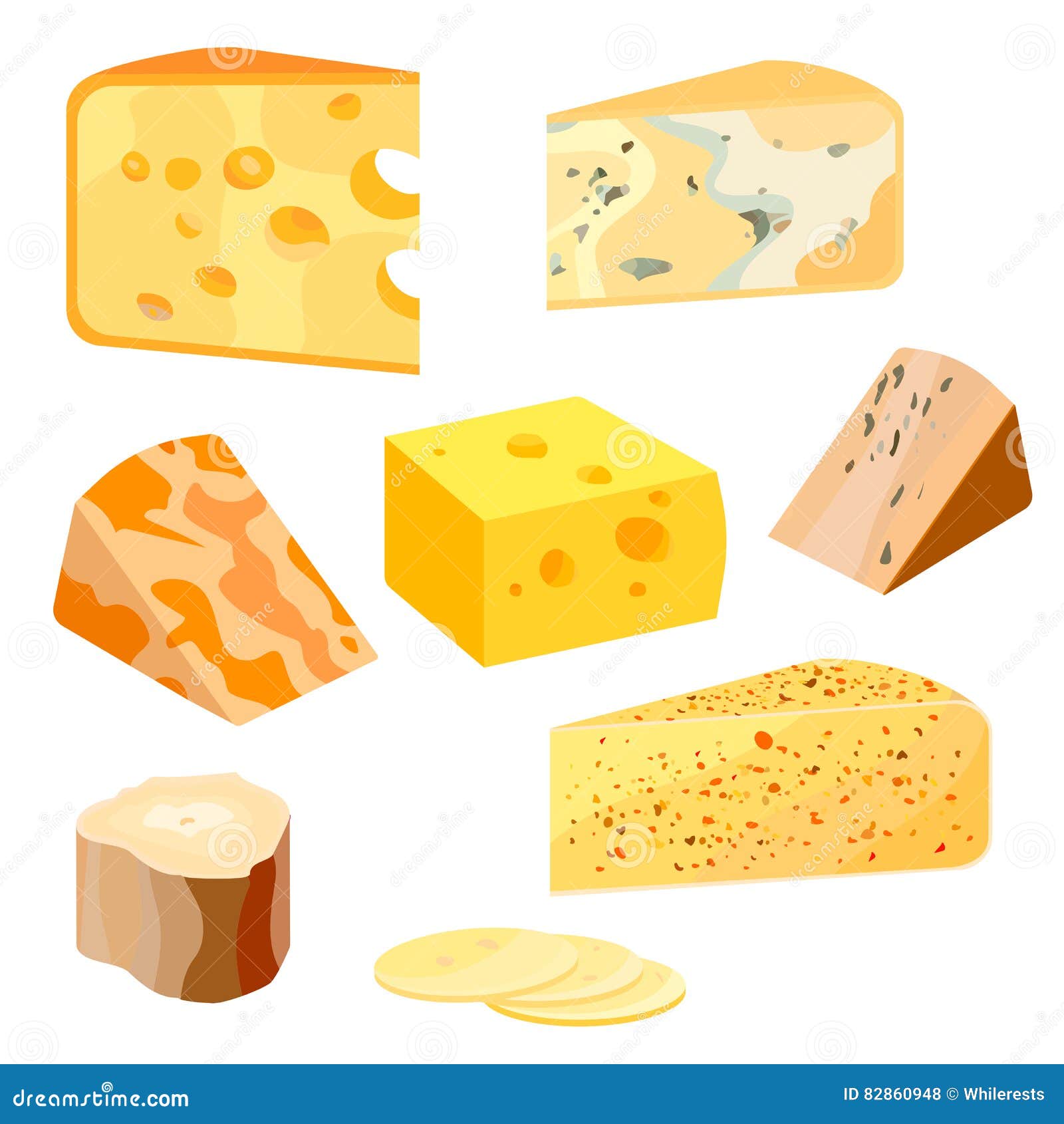Cheese Types. Modern Flat Style Realistic Vector Illustration Icons ...