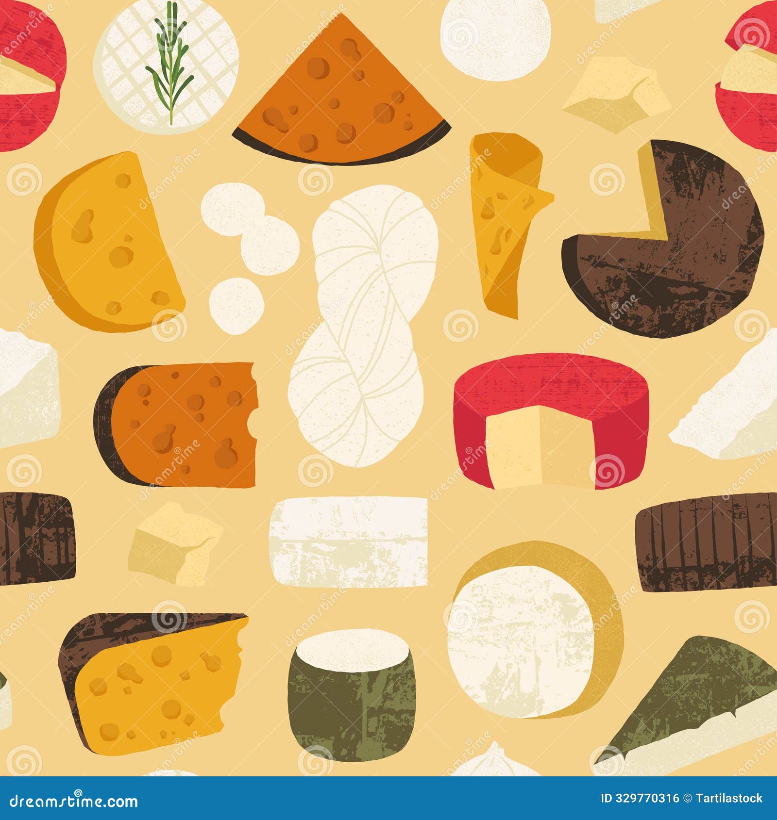 Cheese Types Pattern. Seamless Print with Various Kinds of Cheese, Milk ...