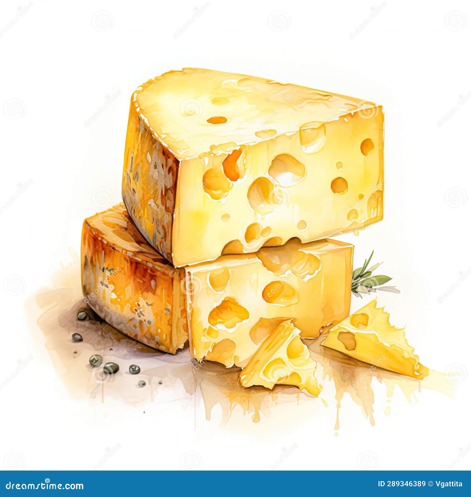 Cheese Watercolor Illustration on White Background Stock Image - Image ...