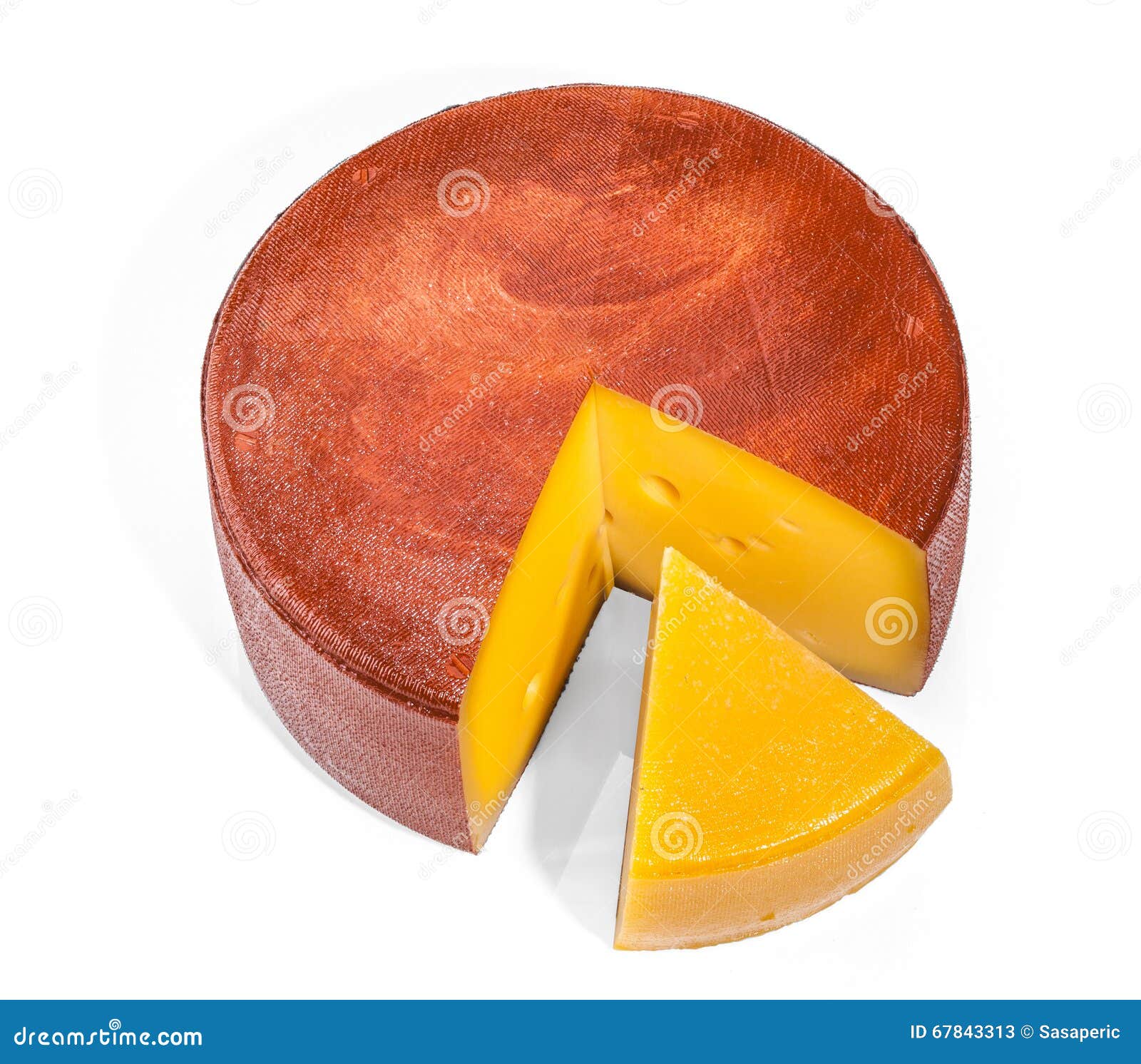 Cheese Wheel Isolated on White and One Cheese Triangle Stock Image ...