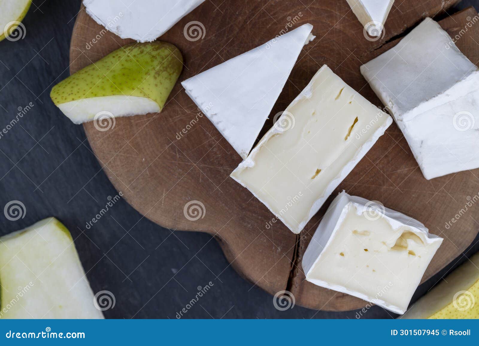 Cheese with White Mold Cut into Chunks Stock Image - Image of portioned ...