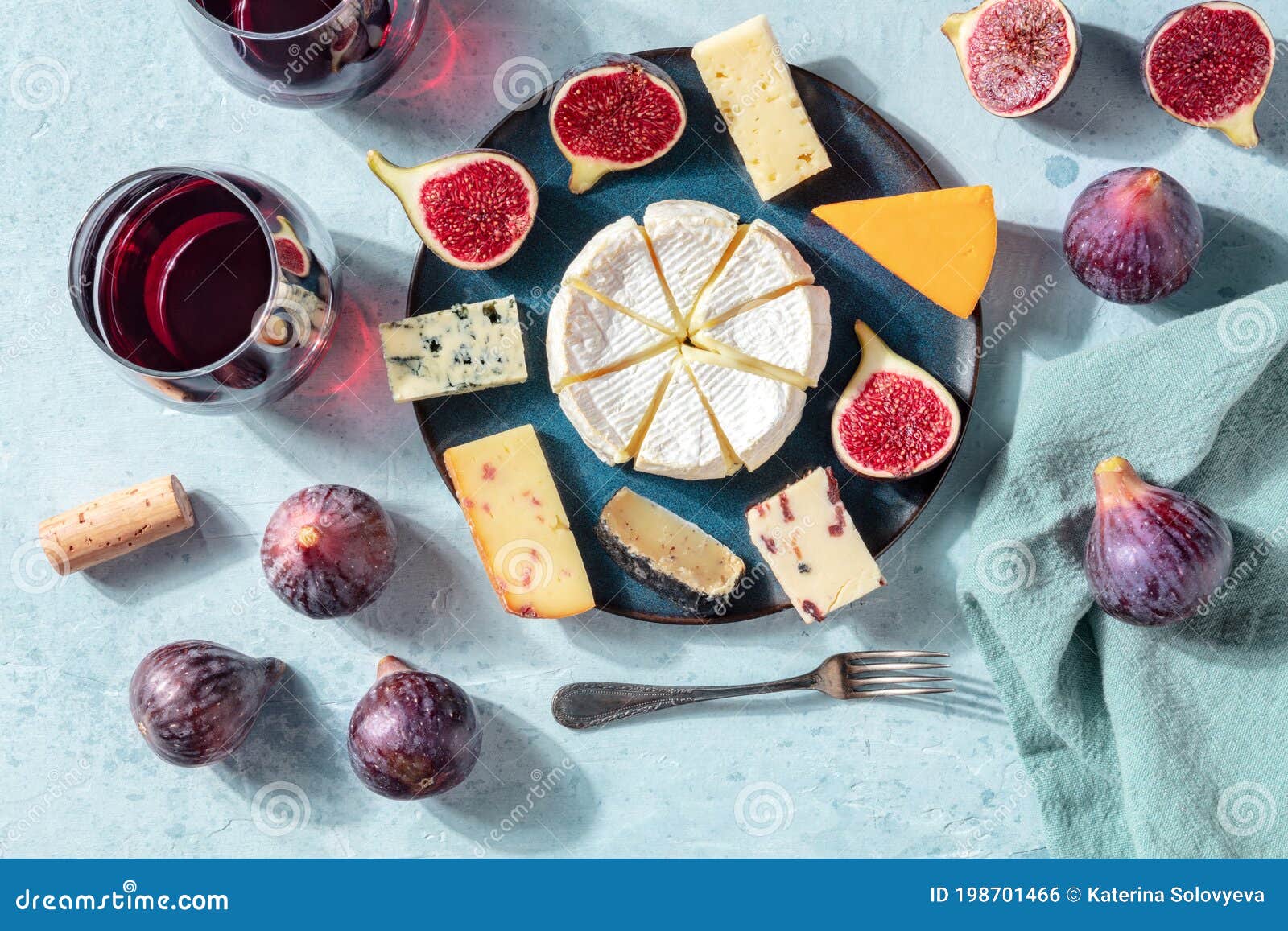 Cheese and Wine Tasting, Cheese Platter with Figs, a Flat Lay Stock ...