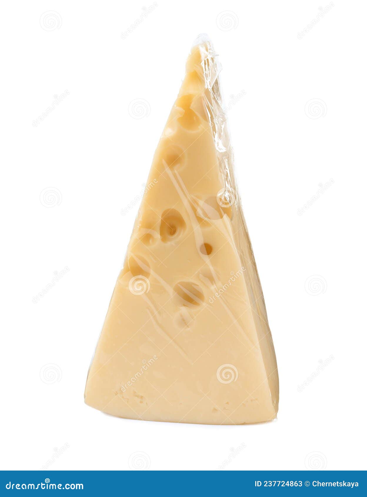 Cheese Wrapped with Transparent Plastic Stretch Film Isolated on White ...