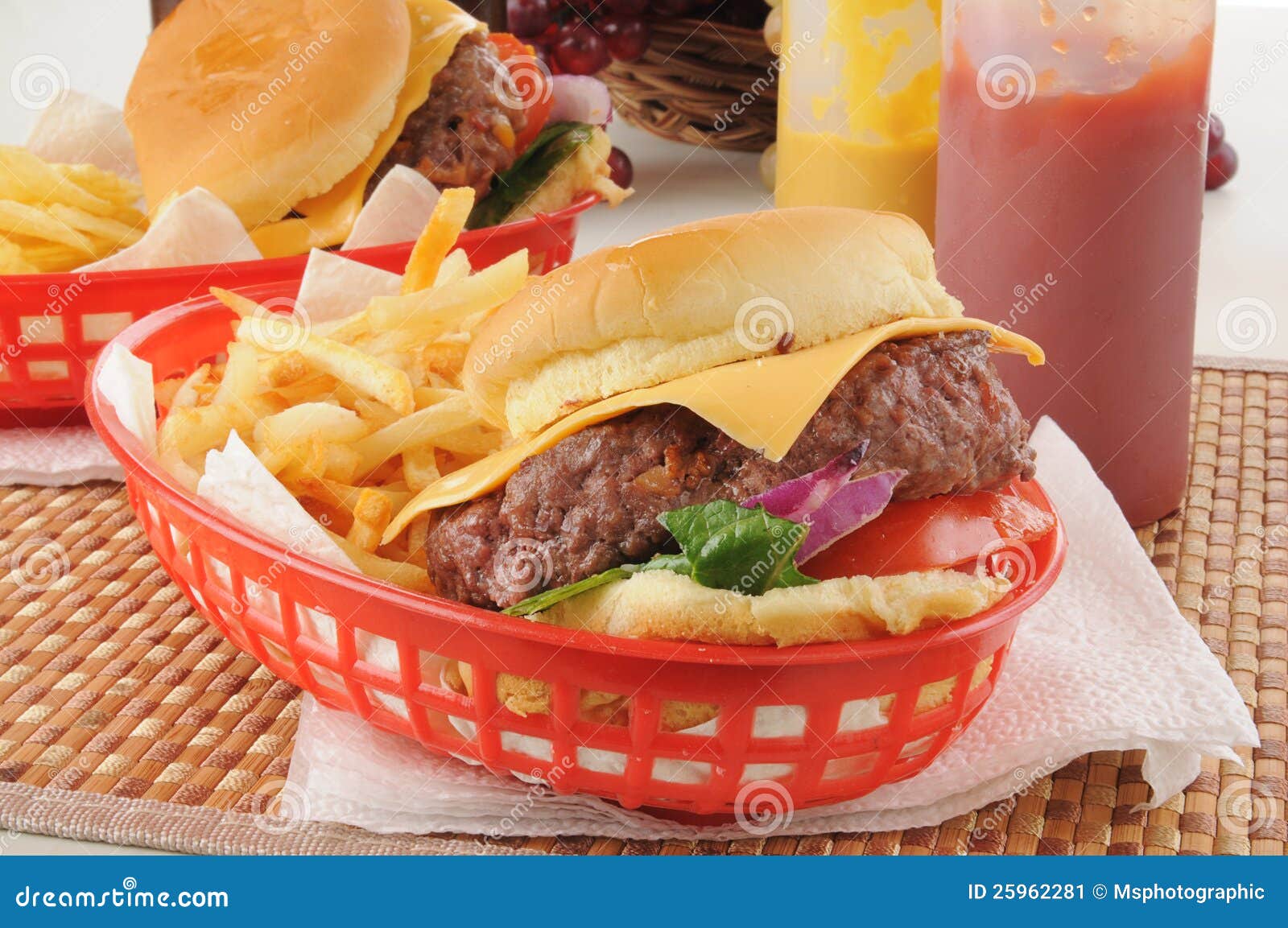 Cheeseburger in a basket stock image. Image of cooked - 25962281