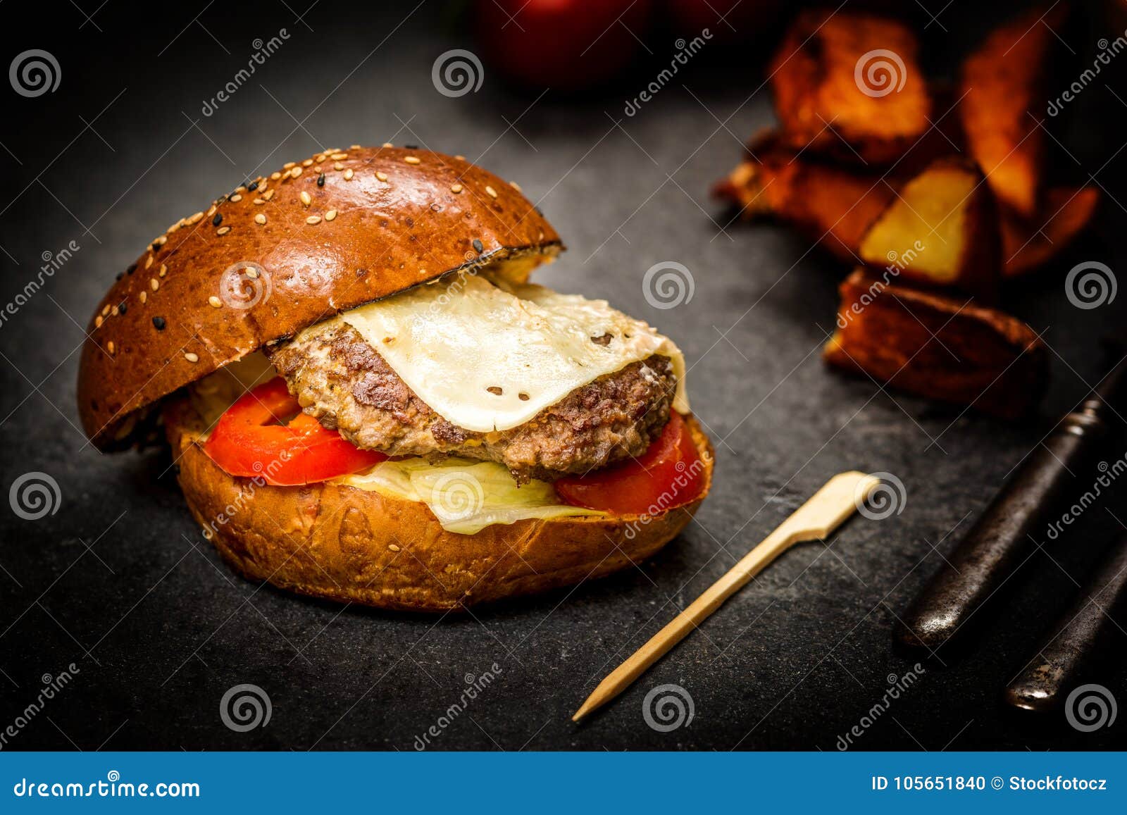 Cheeseburger with Beef Meat Stock Photo - Image of lunch, bacon: 105651840
