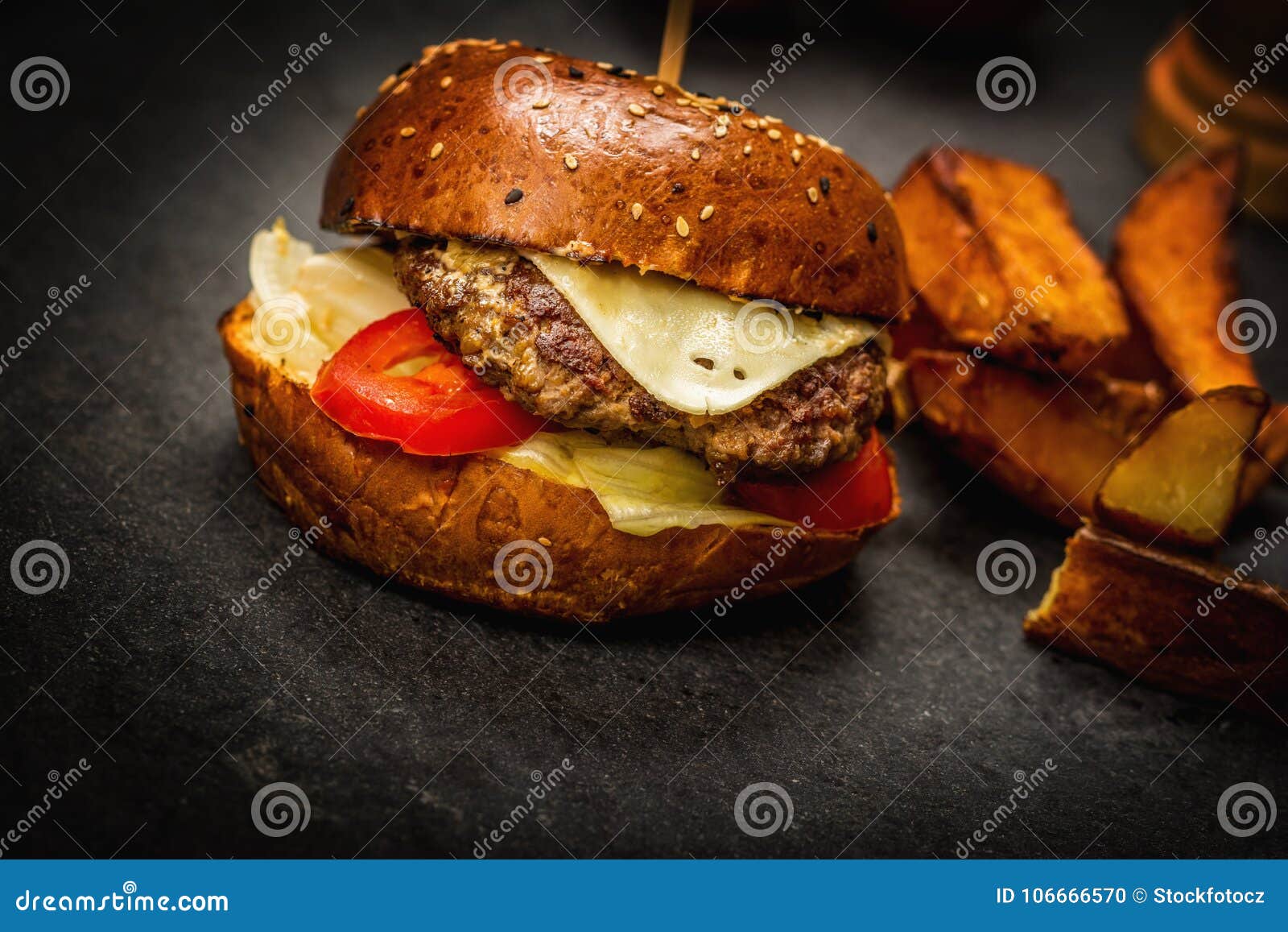 Cheeseburger with Beef Meat Stock Photo - Image of french, grilled ...