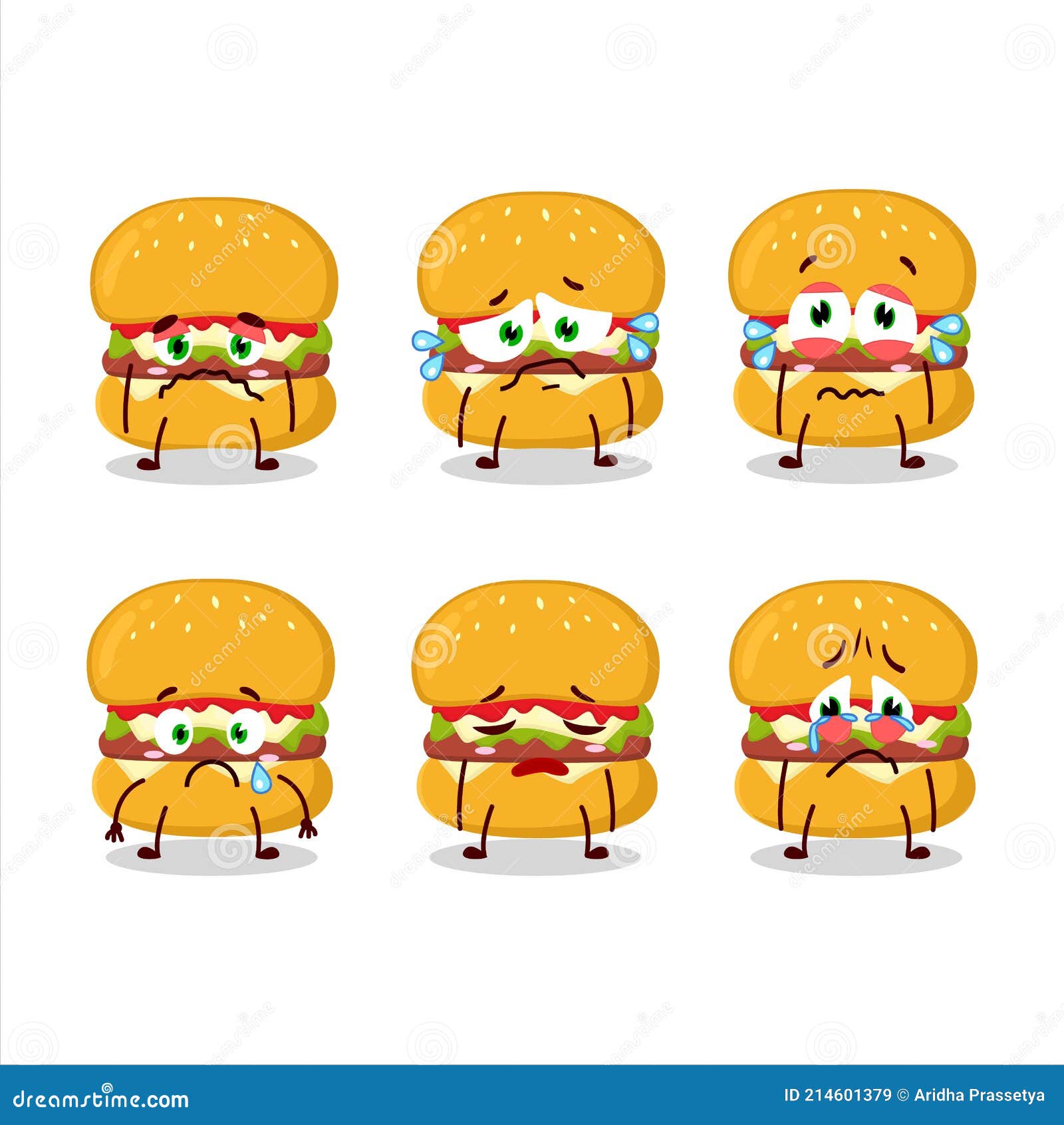 Cheeseburger Cartoon in Character with Sad Expression Stock Vector ...