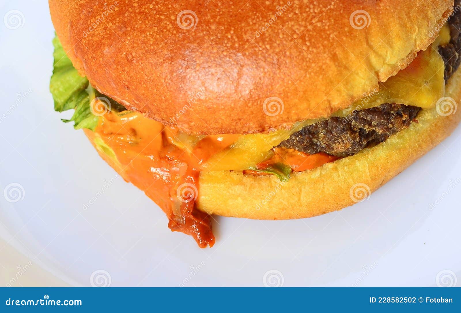 Cheeseburger on a plate stock photo. Image of meat, view - 228582502