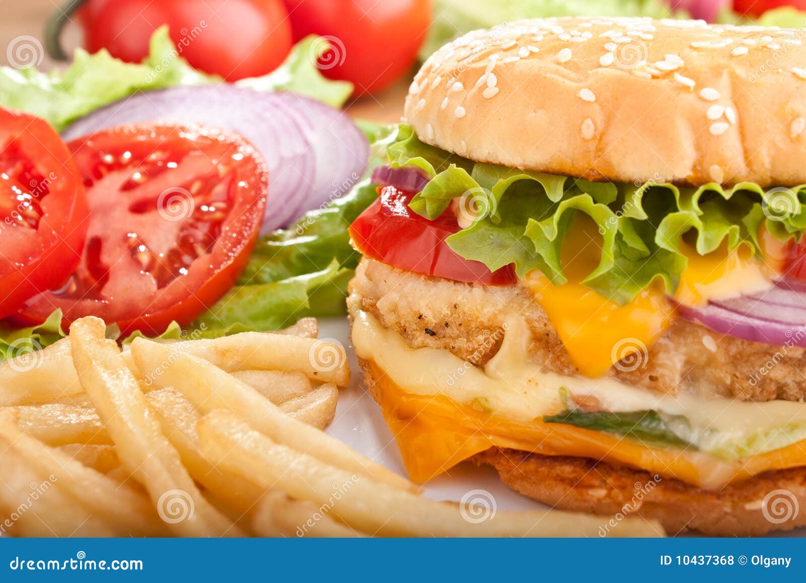 Cheeseburger with Fries and Ingredients Stock Photo - Image of buns ...