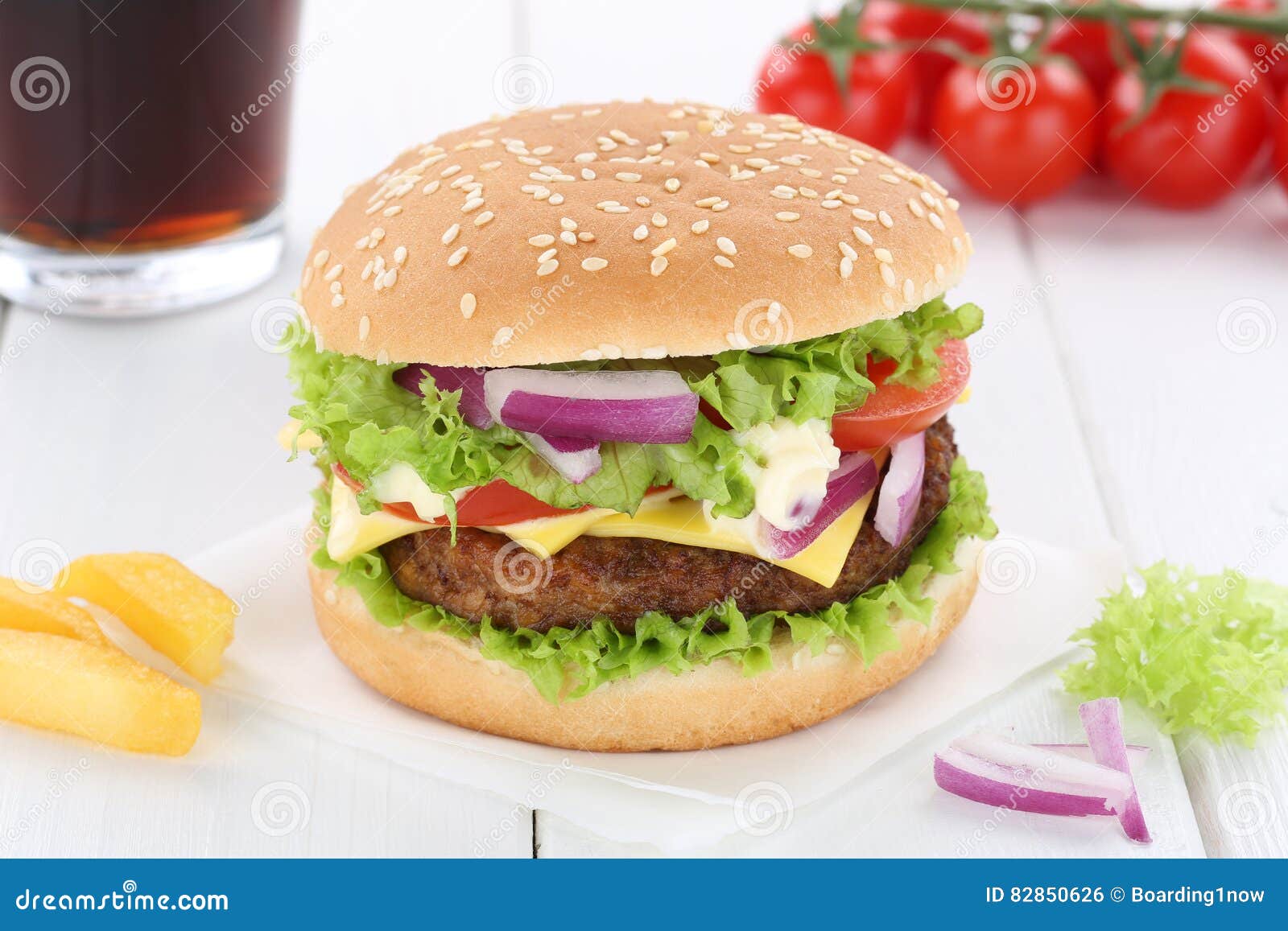 Cheeseburger Hamburger Menu Meal Combo Drink Stock Photo - Image of ...