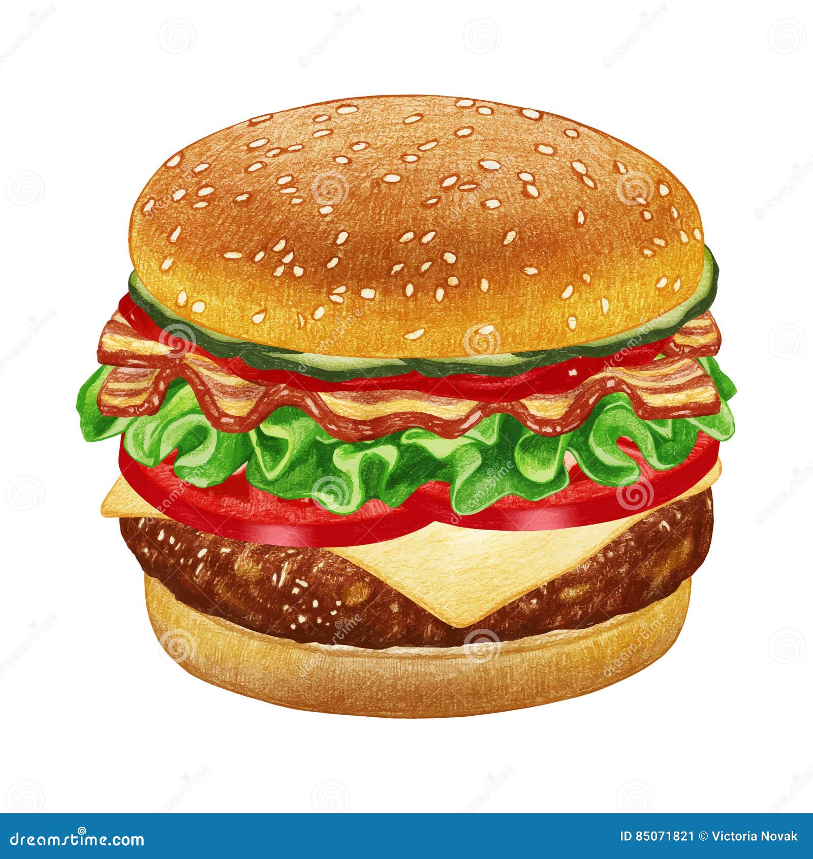 Cheeseburger. Hand-drawn Illustration, Digitally Colored Stock Vector ...