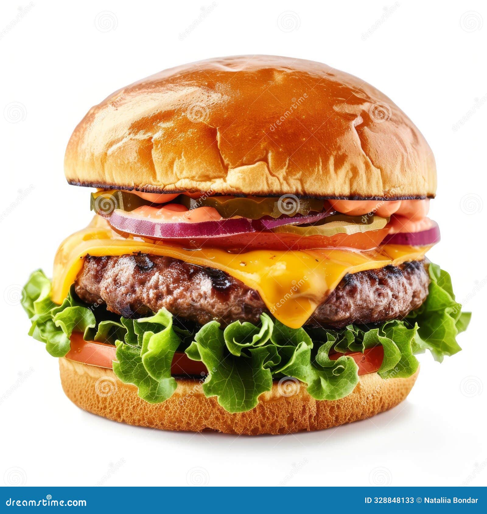 Cheeseburger on Isolated Background. Classic Hamburger with Cheddar ...