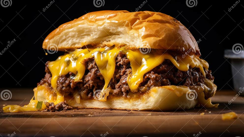 Cheeseburger with Melty Cheese Pull Stock Illustration - Illustration ...