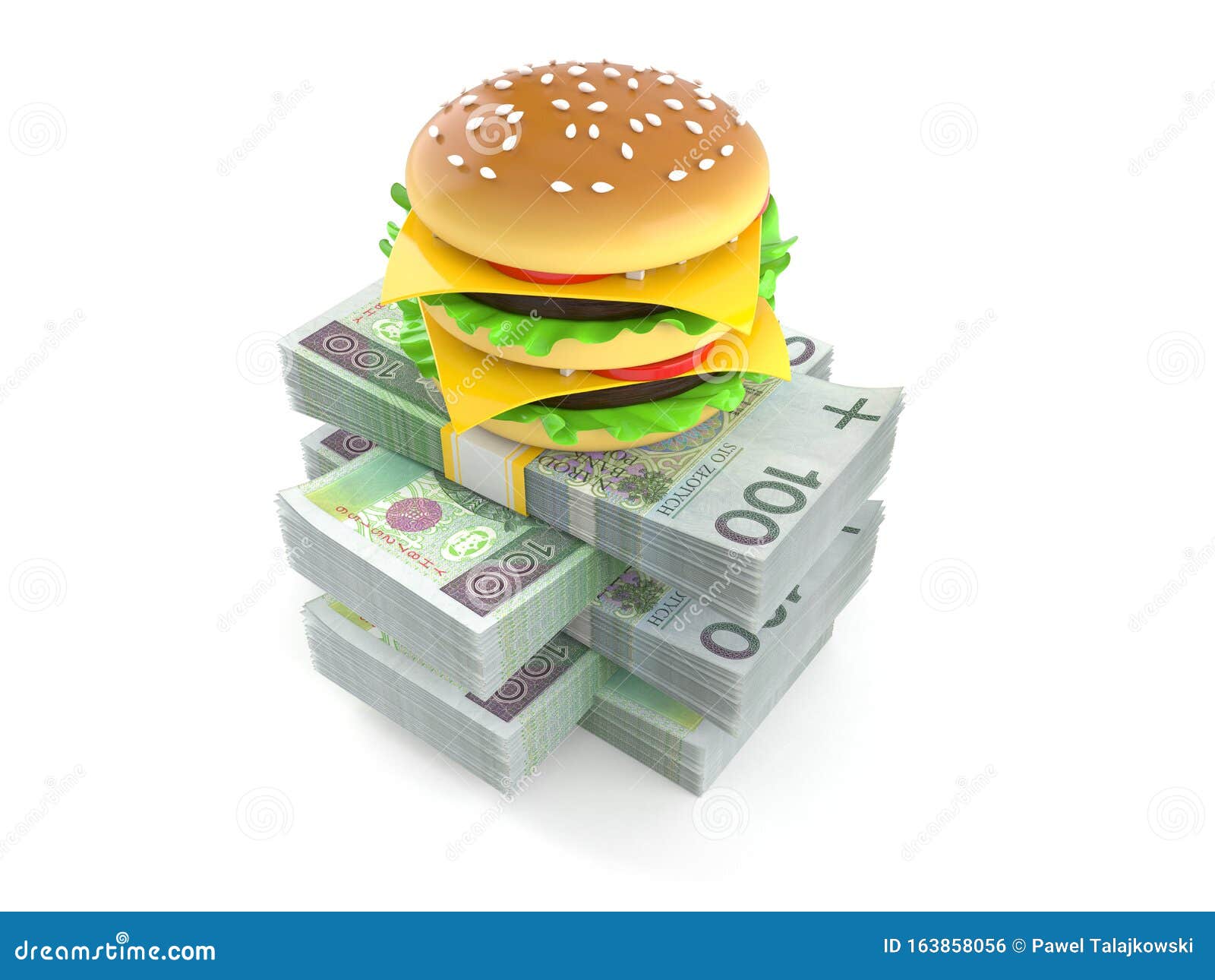 Cheeseburger on Stack of Money Stock Illustration - Illustration of ...