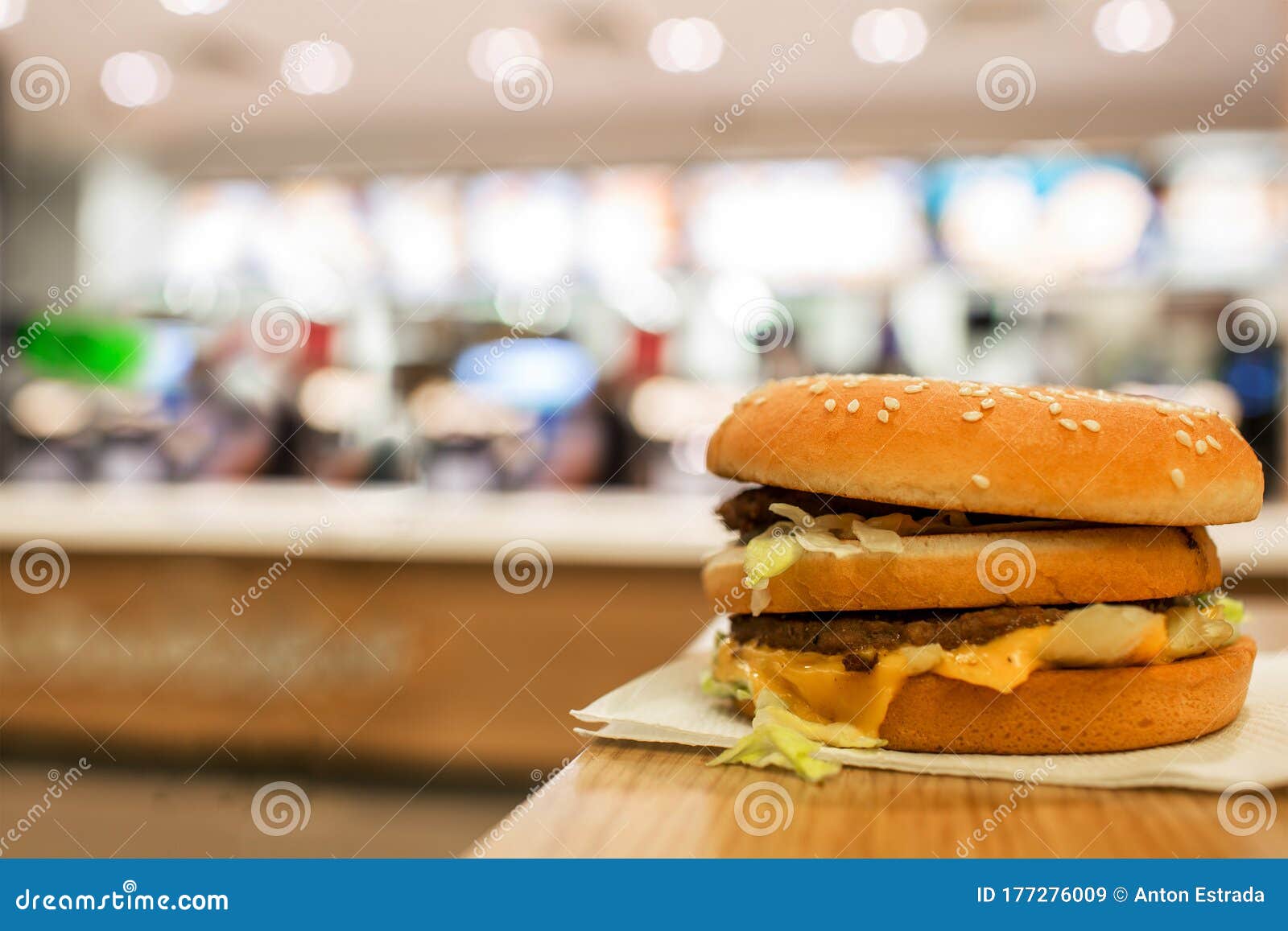Cheeseburger on the Table. Fast Food Restaurants. Stock Image - Image ...